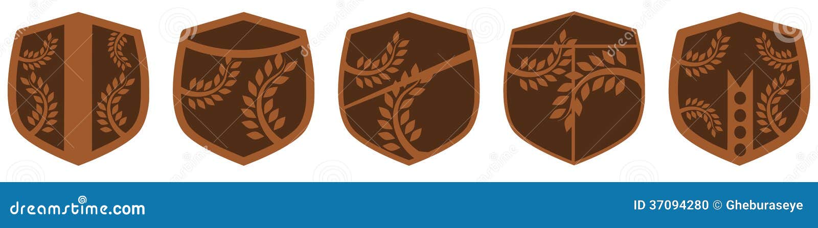 Set of Shields Decorated with Leaves Isolated Stock Illustration ...