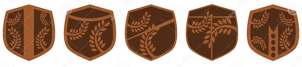 Set of Shields Decorated with Leaves Isolated Stock Illustration ...