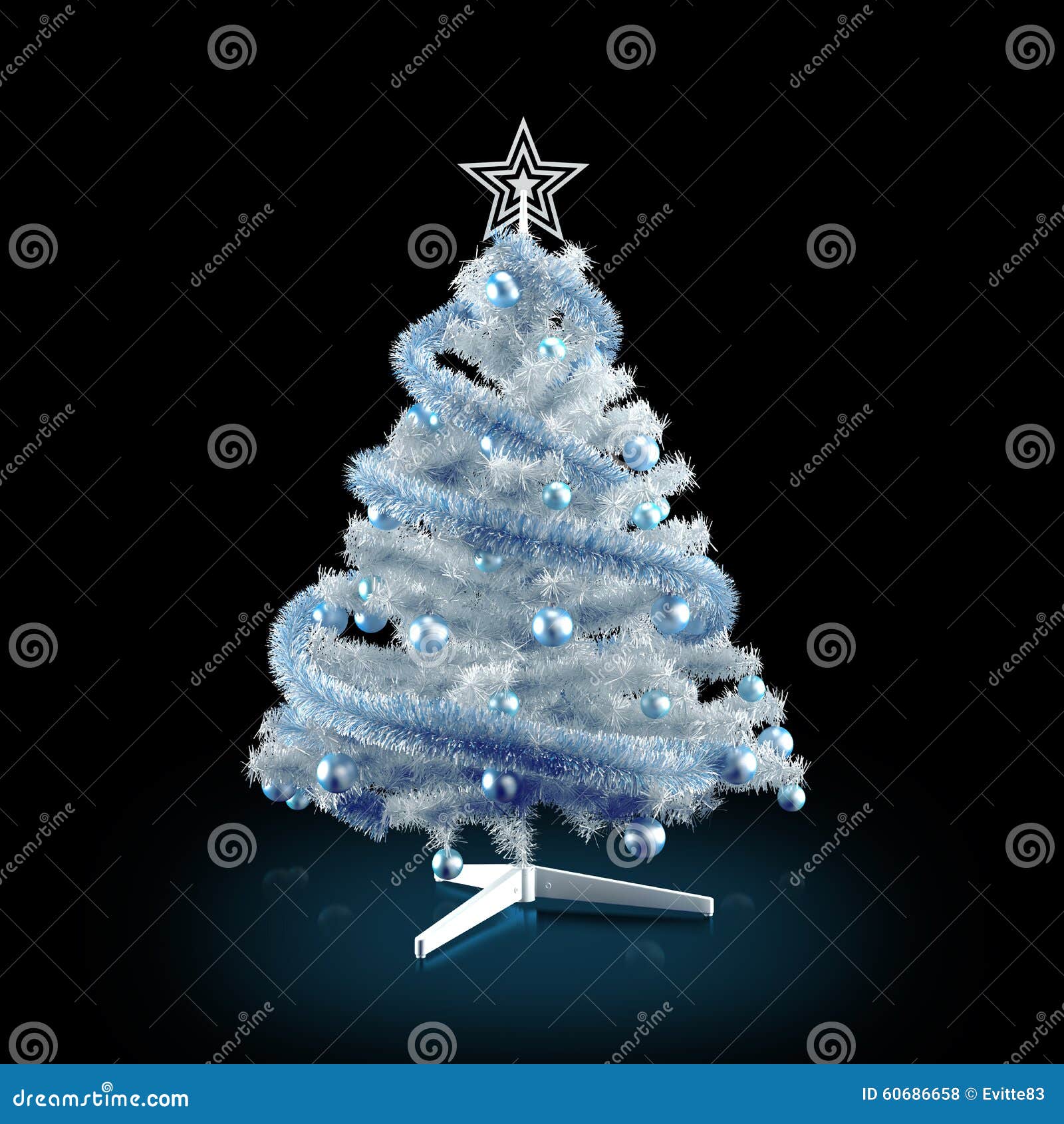 Decorated Silver Christmas Tree on Black Background Stock Photo - Image ...