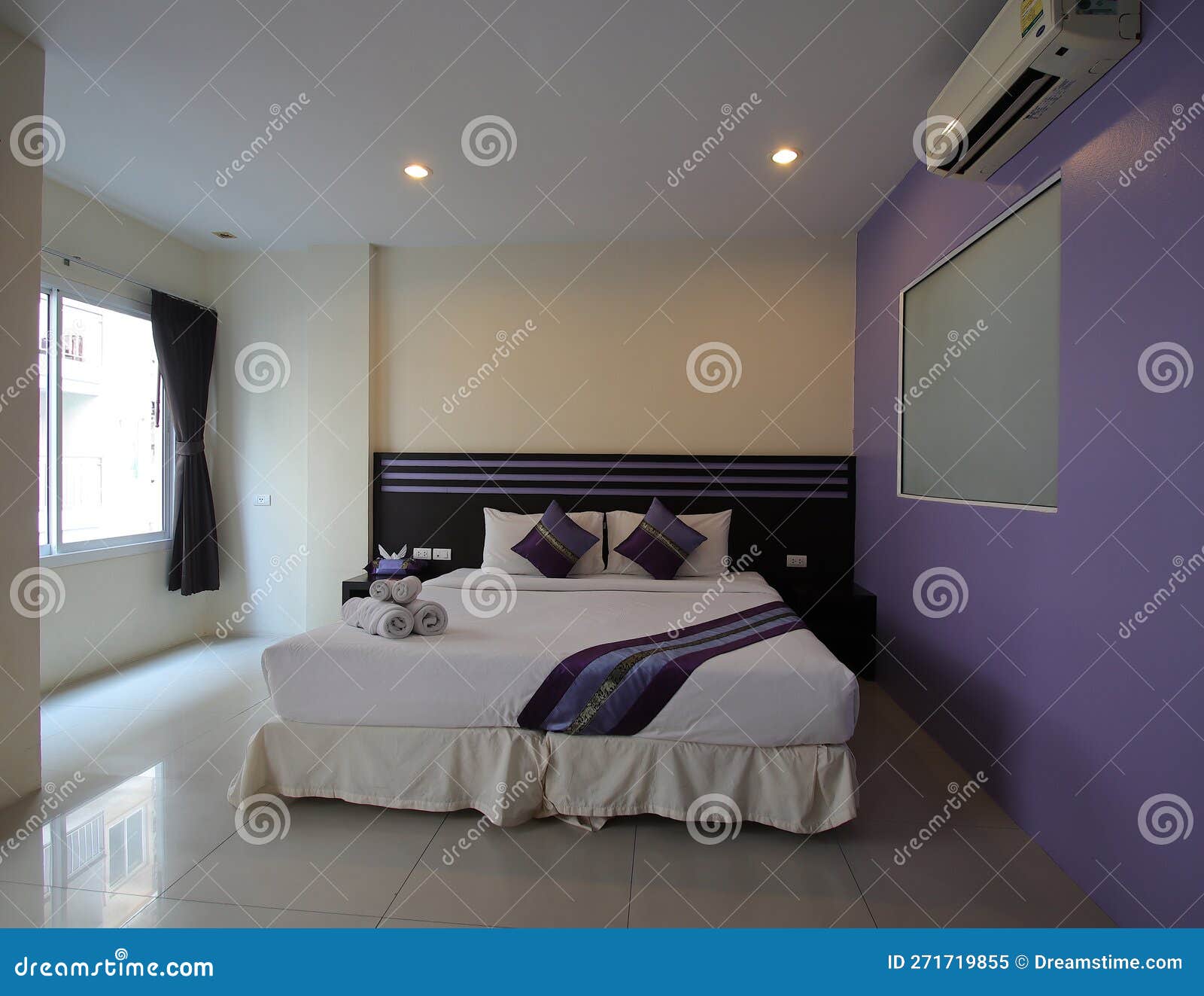 Decorated Single Bedroom with Bed Nice Colours Stock Image - Image of ...