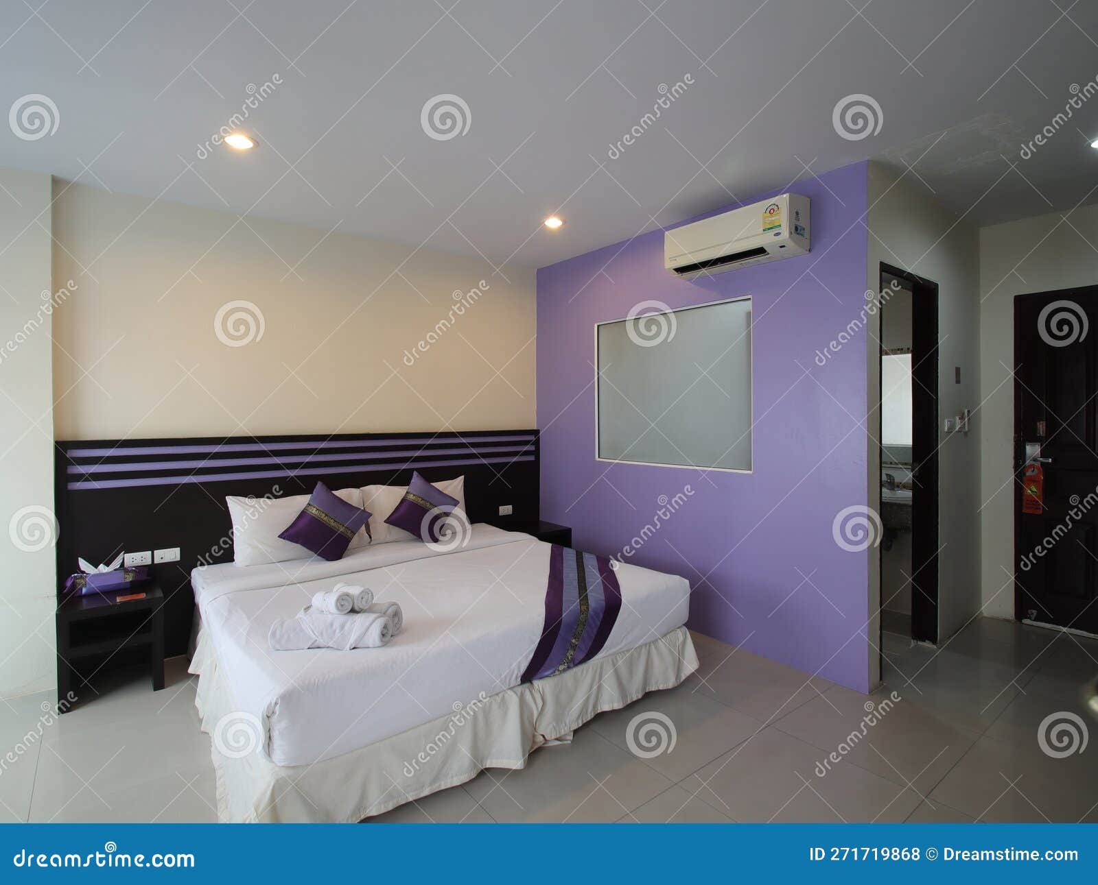 Decorated Single Bedroom with Bed Nice Colours Stock Photo - Image of ...