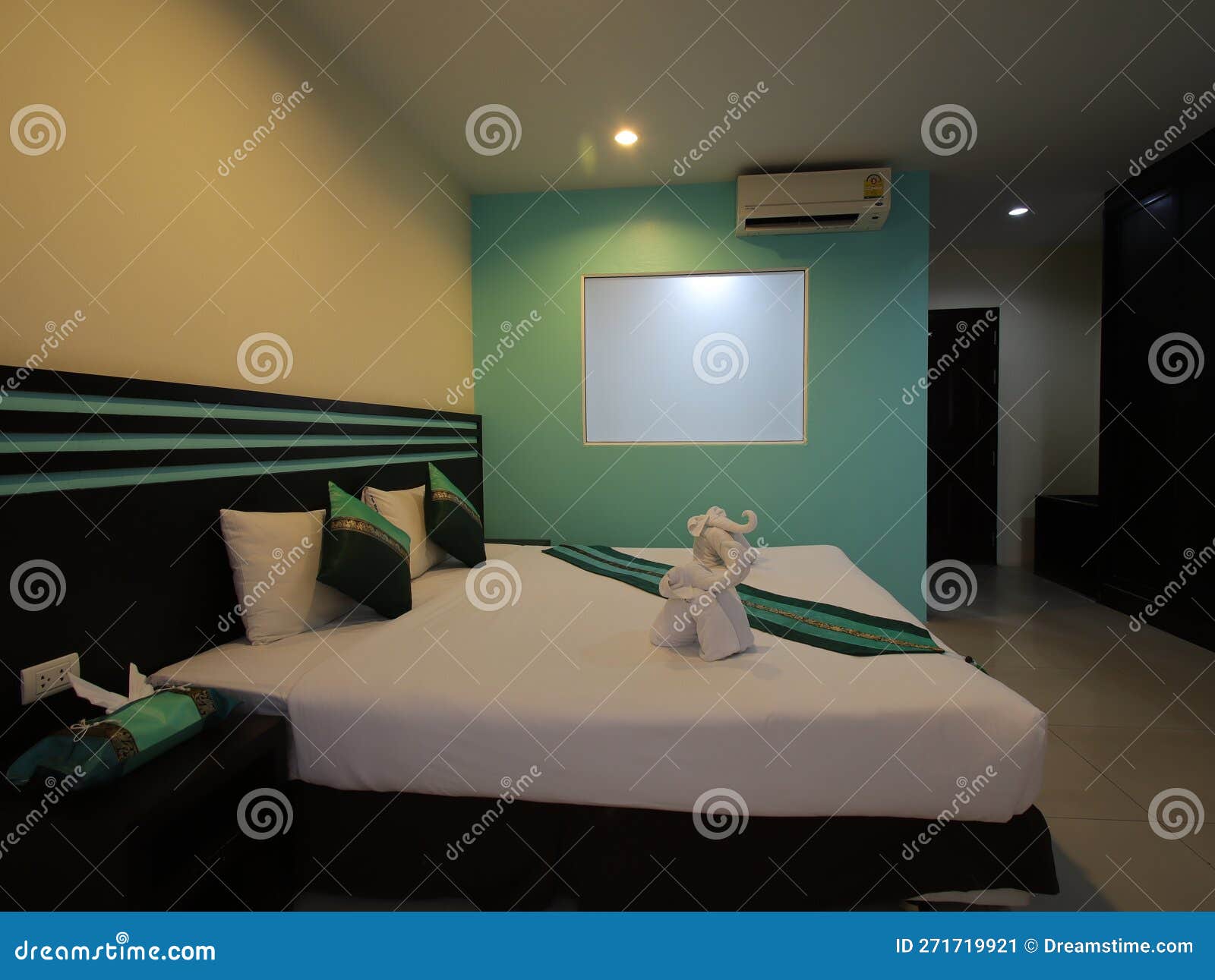 Decorated Single Bedroom with Bed Nice Colours Stock Image - Image of ...