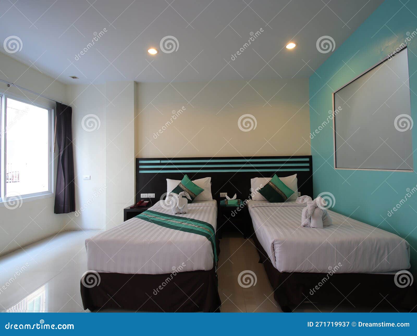 Decorated Single Bedroom with Bed Nice Colours Stock Image - Image of ...