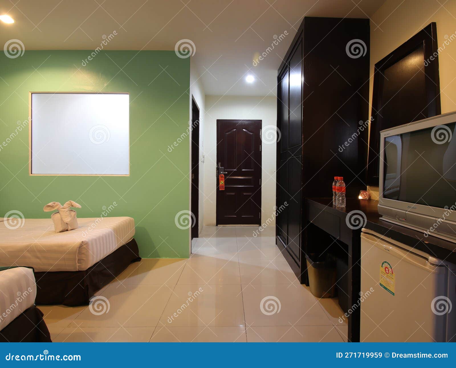 Decorated Single Bedroom with Bed Nice Colours Stock Image - Image of ...