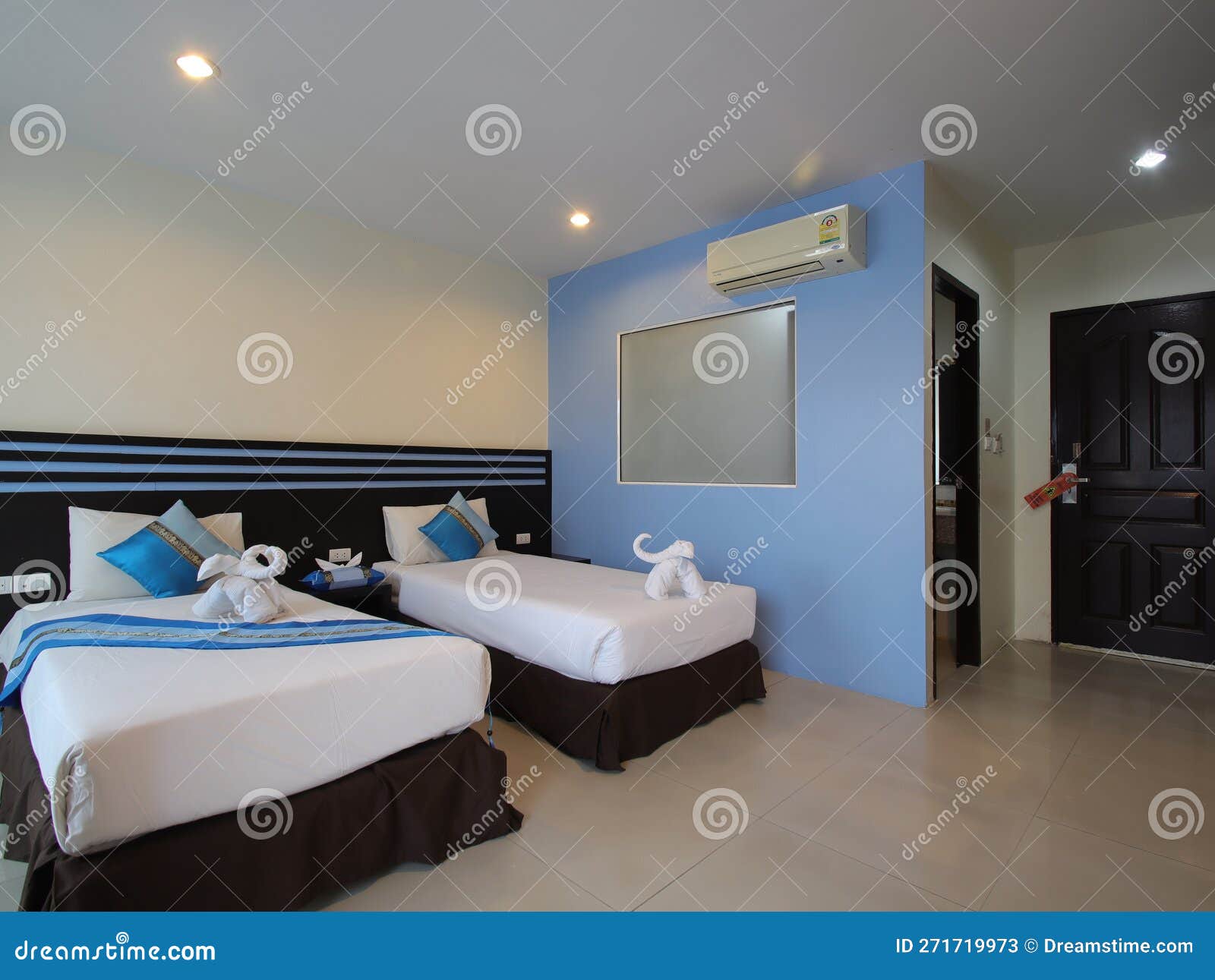 Decorated Single Bedroom with Bed Nice Colours Stock Image - Image of ...