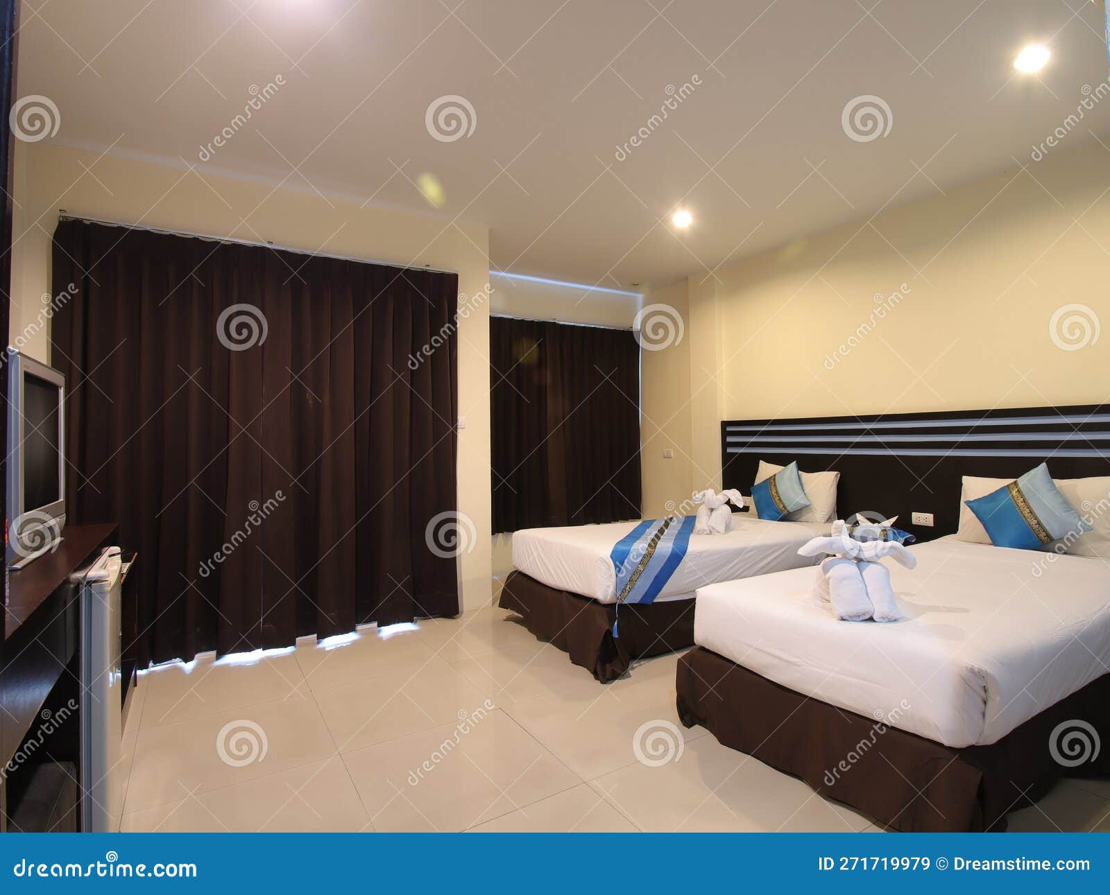Decorated Single Bedroom with Bed Nice Colours Stock Image - Image of ...