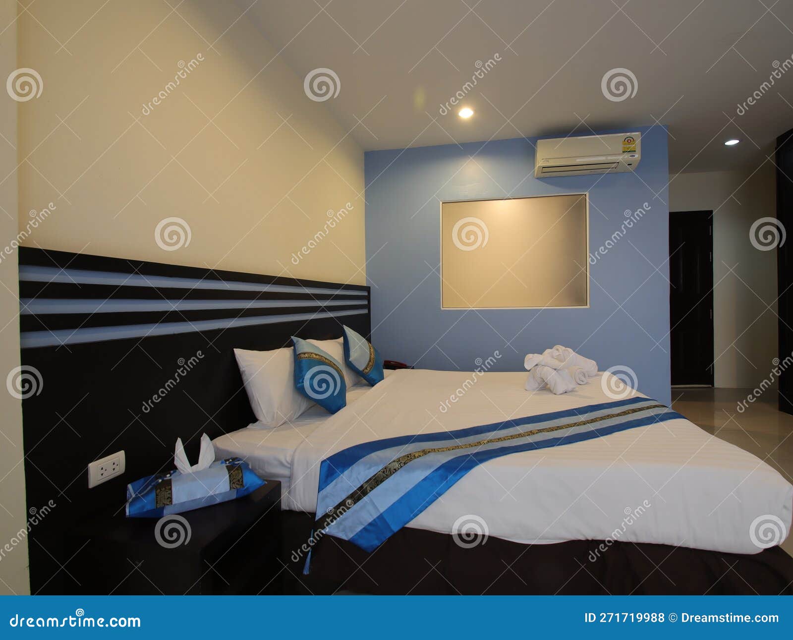 Decorated Single Bedroom with Bed Nice Colours Stock Photo - Image of ...