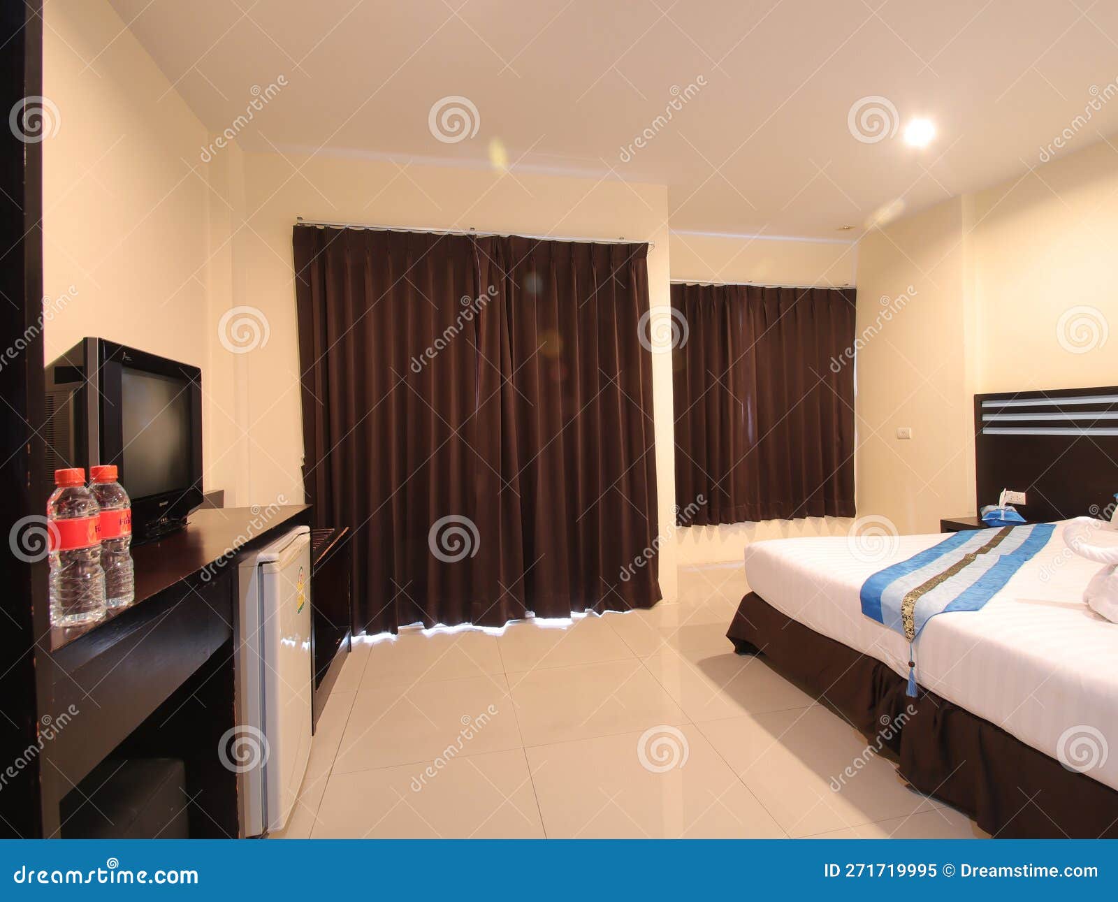 Decorated Single Bedroom with Bed Nice Colours Stock Image - Image of ...