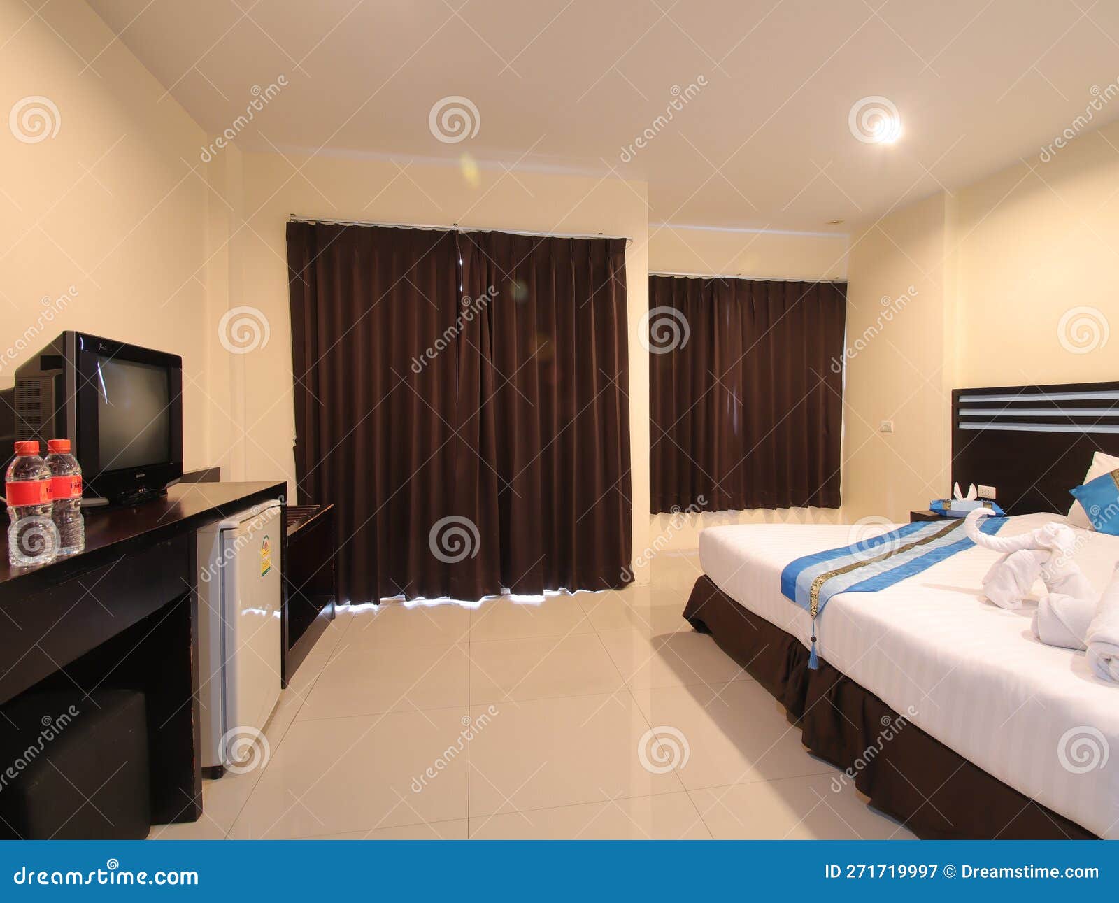 Decorated Single Bedroom with Bed Nice Colours Stock Image - Image of ...