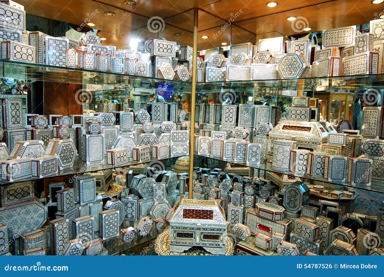 Decorated Souvenir Boxes in Cairo, Egypt Souk Market. Stock Photo ...