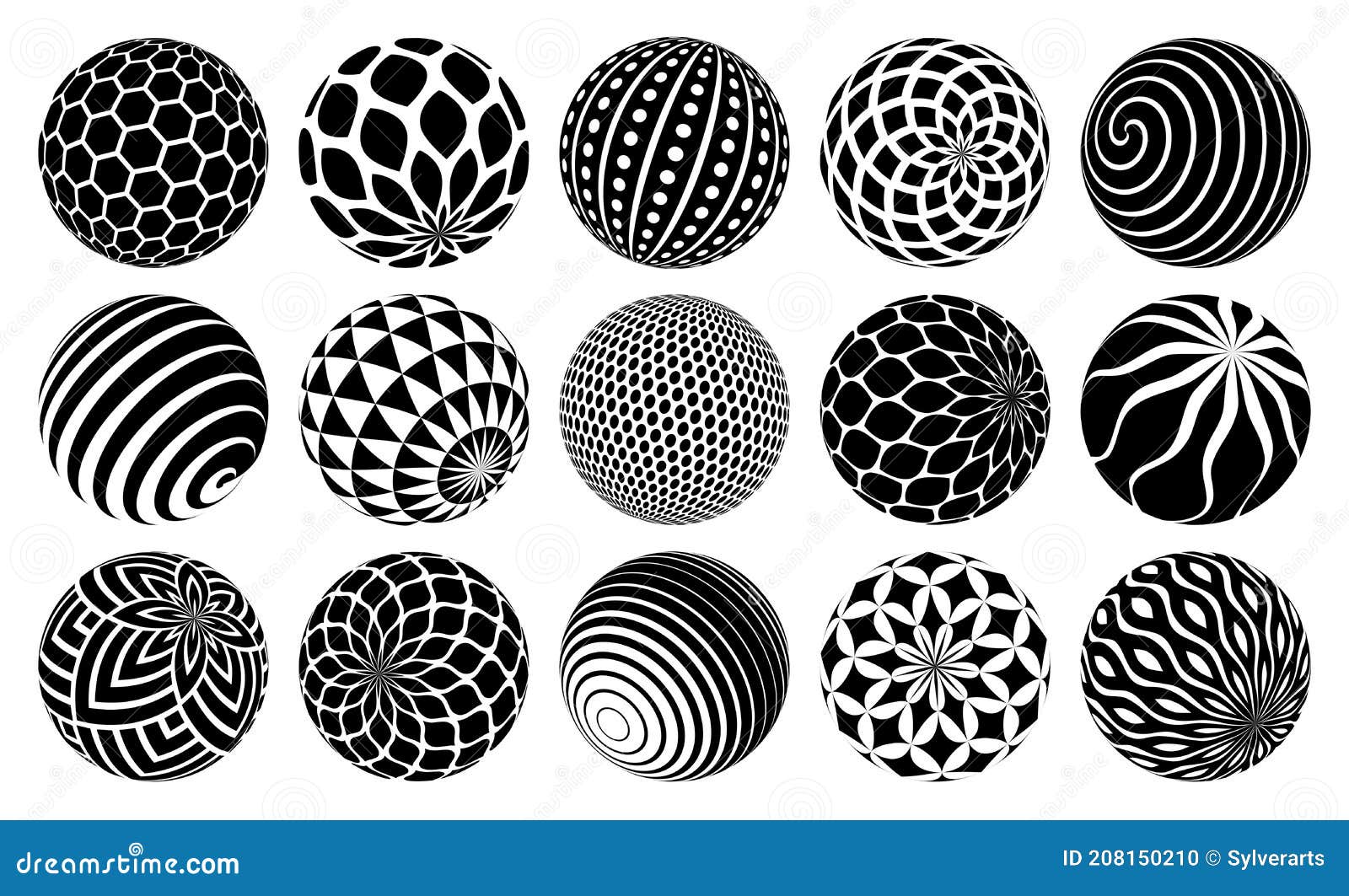 Decorated Spheres Vector Illustrations Set, Abstract Beautiful Balls ...