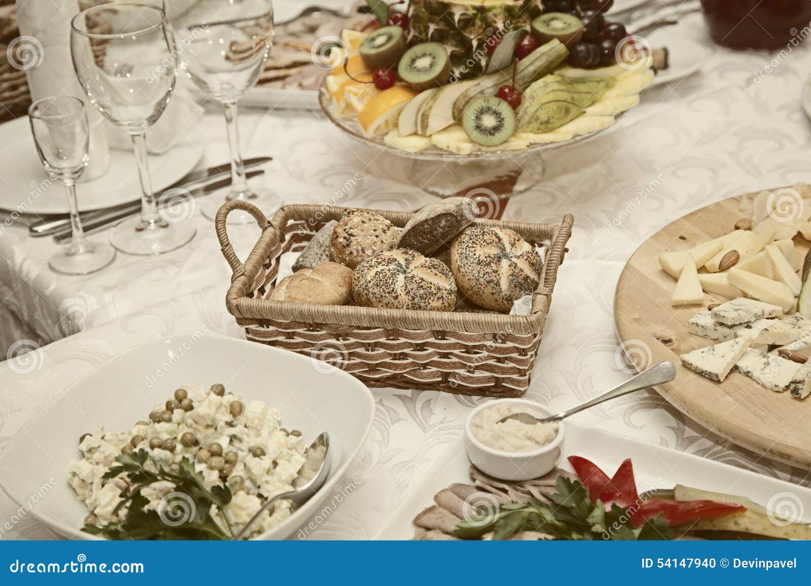 Decorated Table with Dishes and Snacks Stock Photo - Image of ...