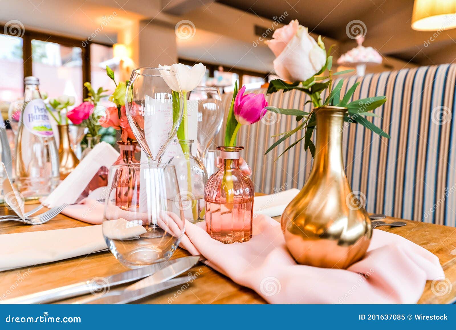 Decorated Table with Flowers in the Restaurant Stock Image - Image of ...