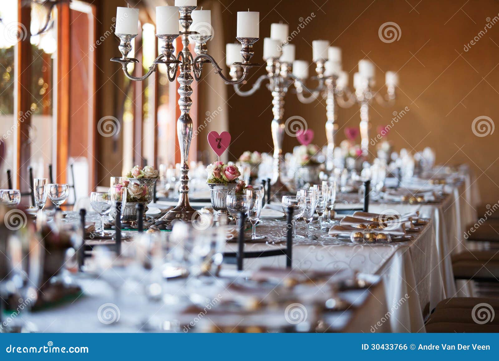 Decorated Tables with Candelabra at Wedding Reception, Selective Stock ...