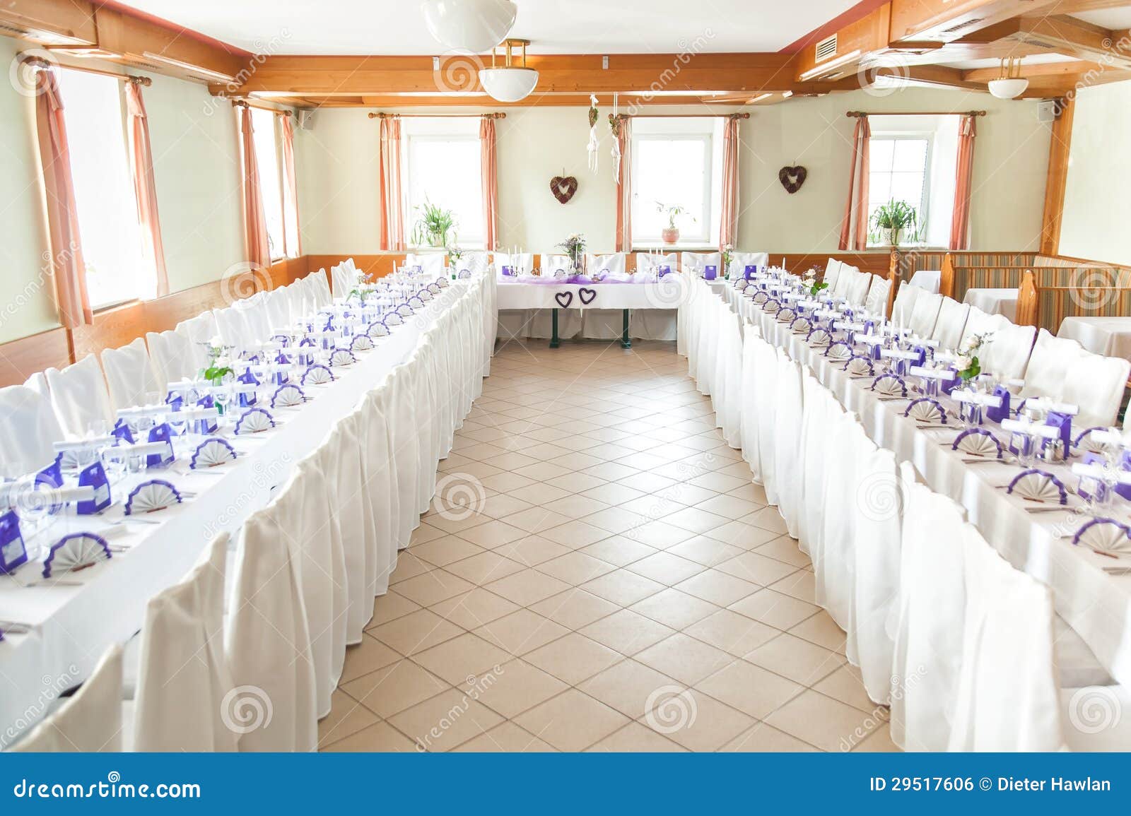 Decorated Tables in a Festive Hall Stock Photo - Image of horizontal ...