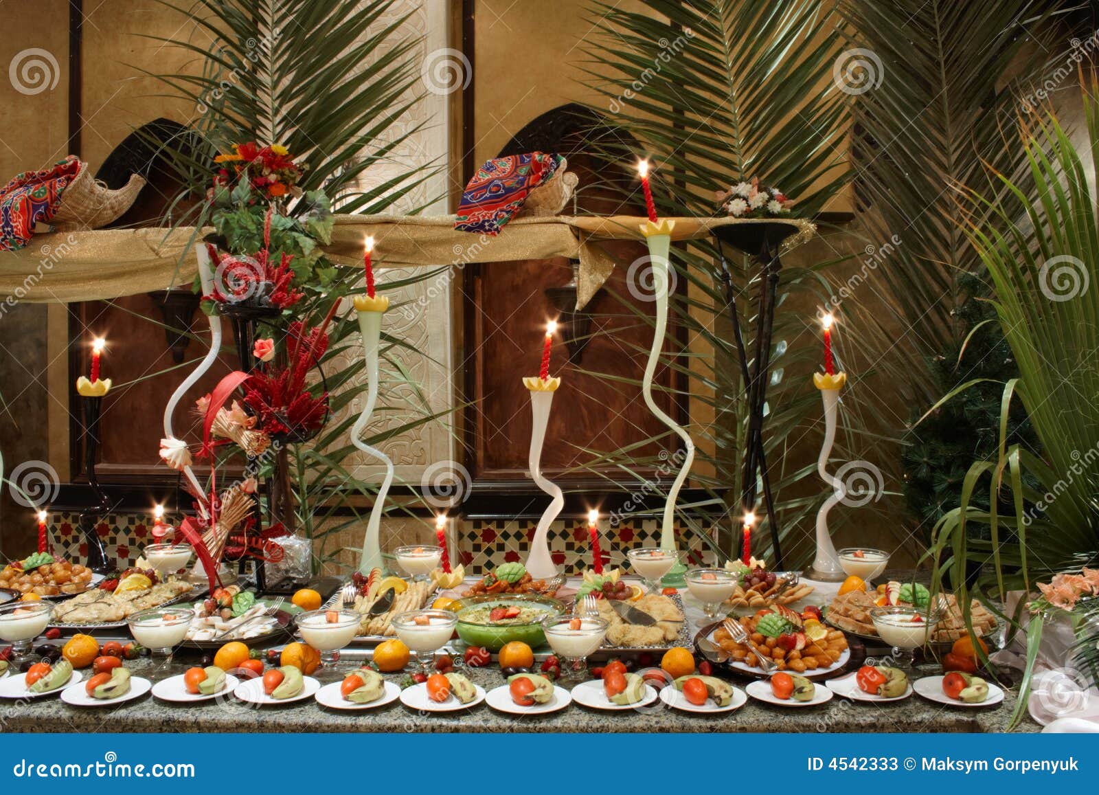 Decorated Tables with Fruit in Restaurant Stock Image - Image of dining ...