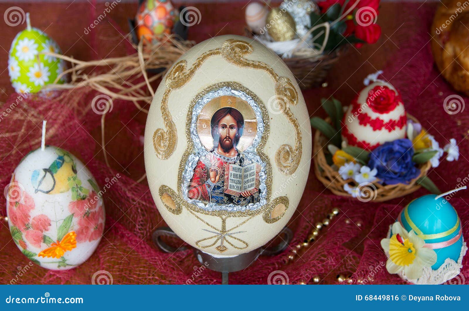 Decorated with Textiles and Religious Motives Easter Egg. Stock Photo ...