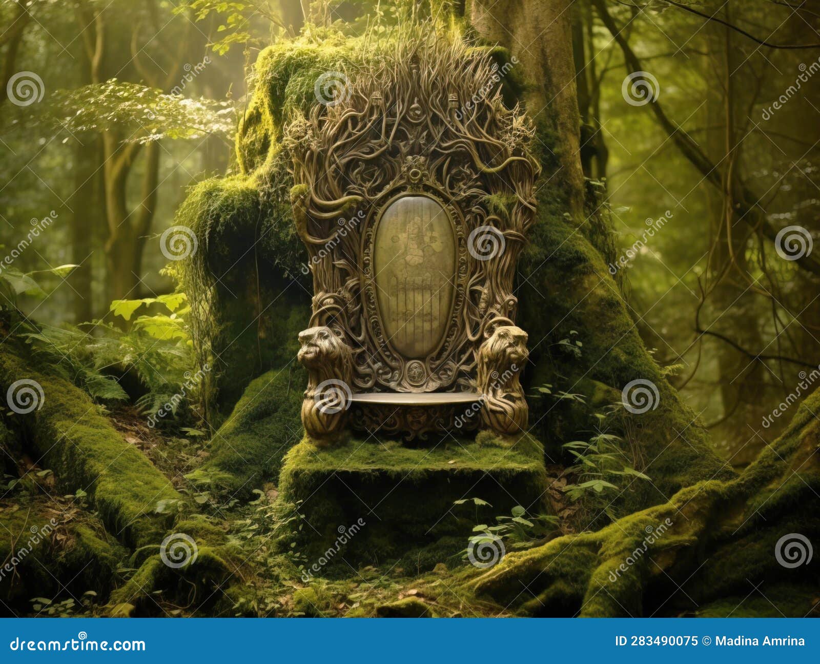 Decorated Throne. the Green Throne Standing in the Forest. Stock ...