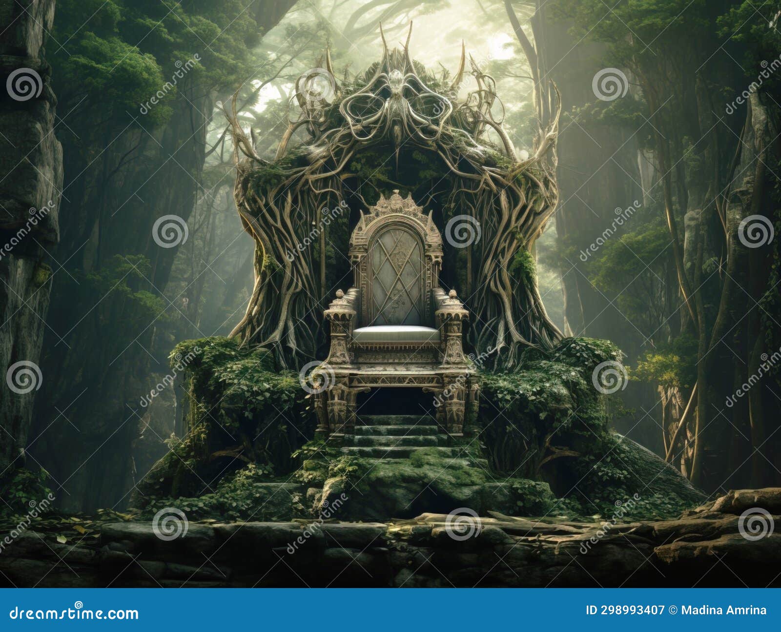 Decorated Throne. the Green Throne Standing in the Forest. Stock Image ...