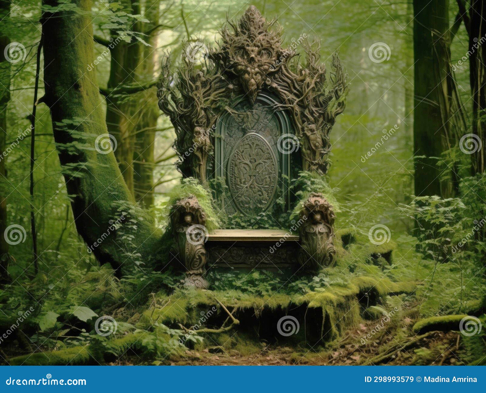 Decorated Throne. the Green Throne Standing in the Forest. Stock Image ...