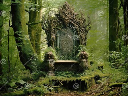 Decorated Throne. the Green Throne Standing in the Forest. Stock Image ...