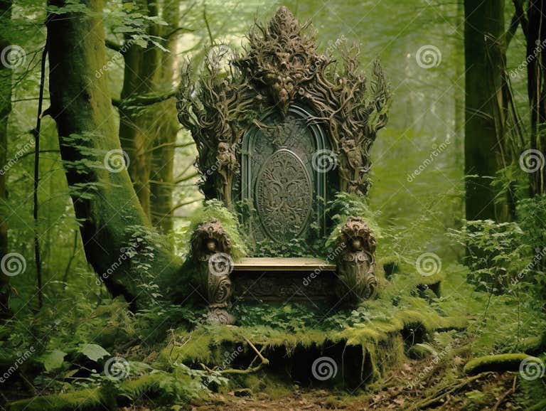 Decorated Throne. the Green Throne Standing in the Forest. Stock Image ...
