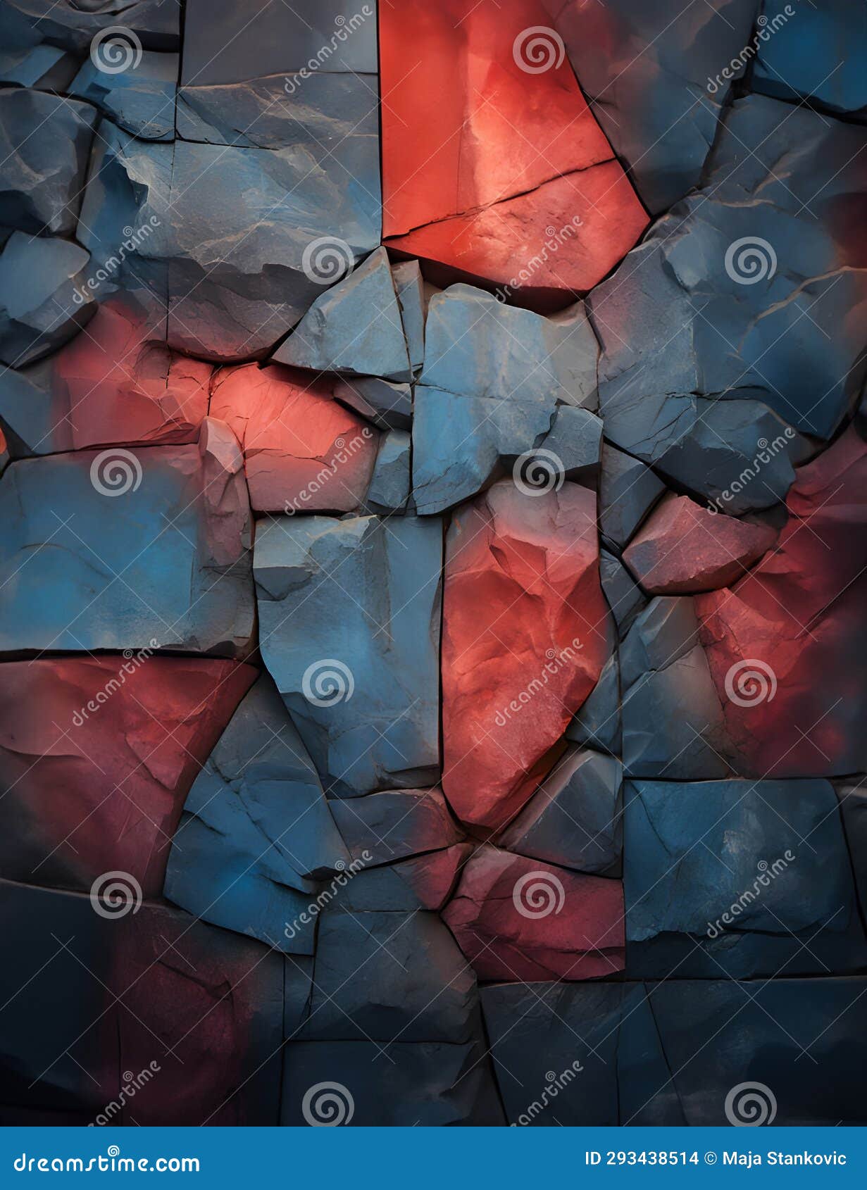Decorated Wall in Azure Blue and Red Colors, Interior Concept Stock ...