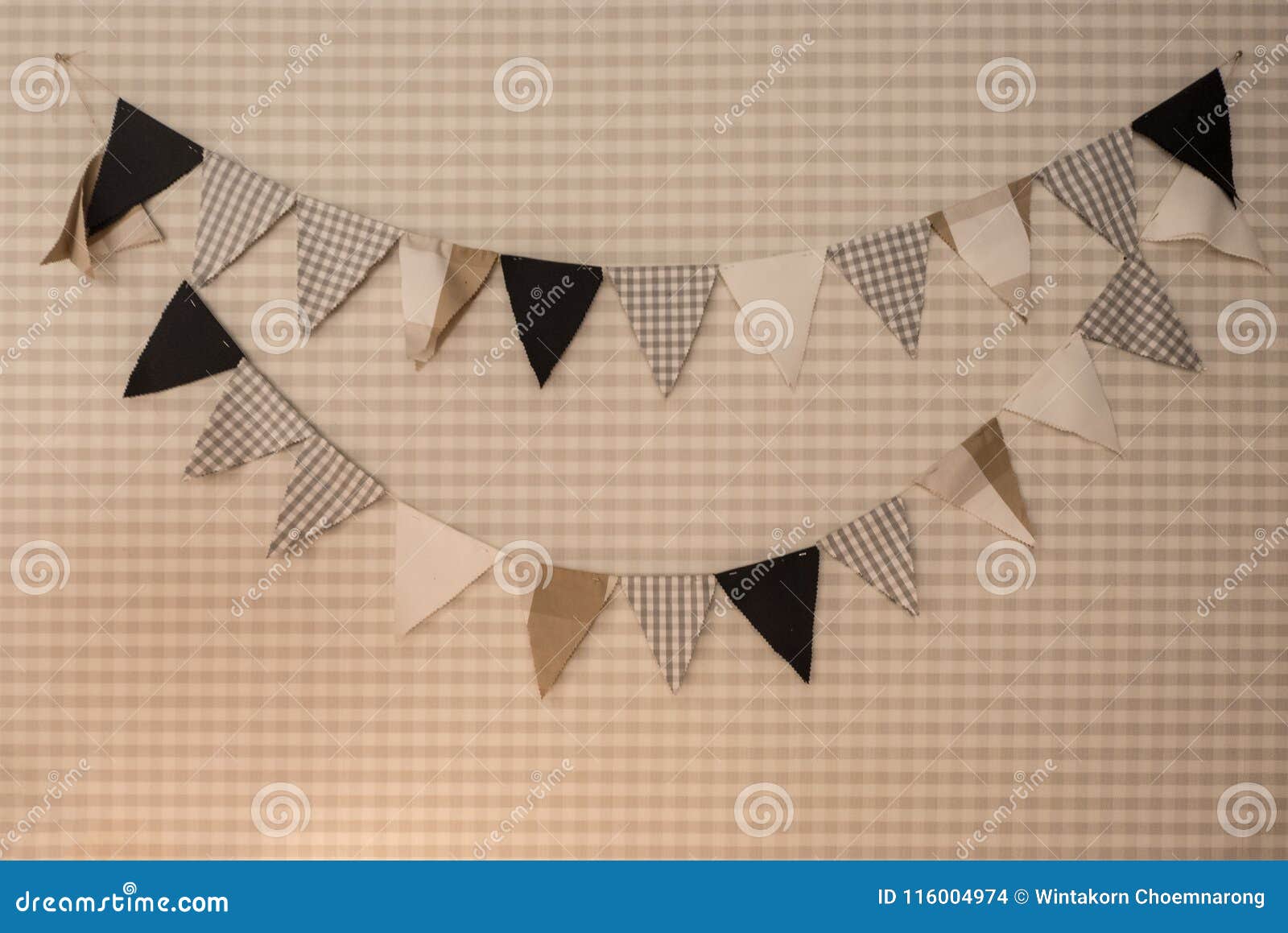 Decorated Wall with Triangle Shape of Fabric Hanging Stock Photo ...