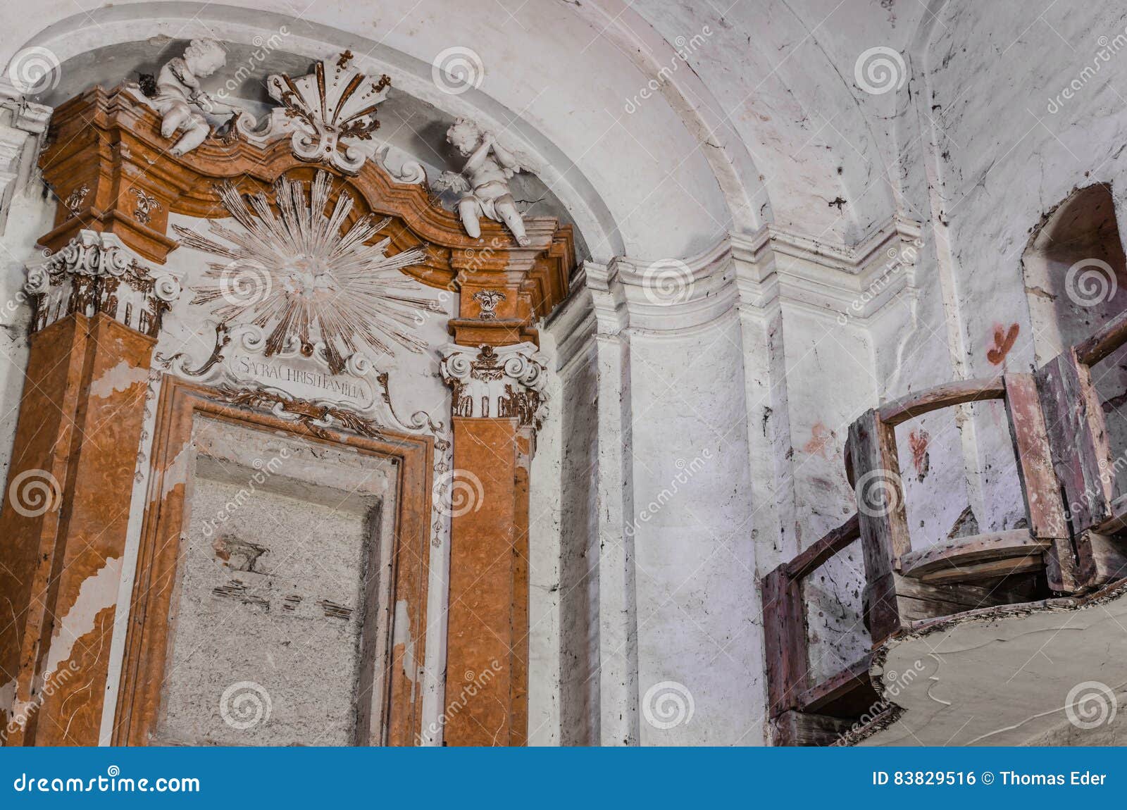 Decorated Walls in Decayed Church Stock Photo - Image of leaving ...