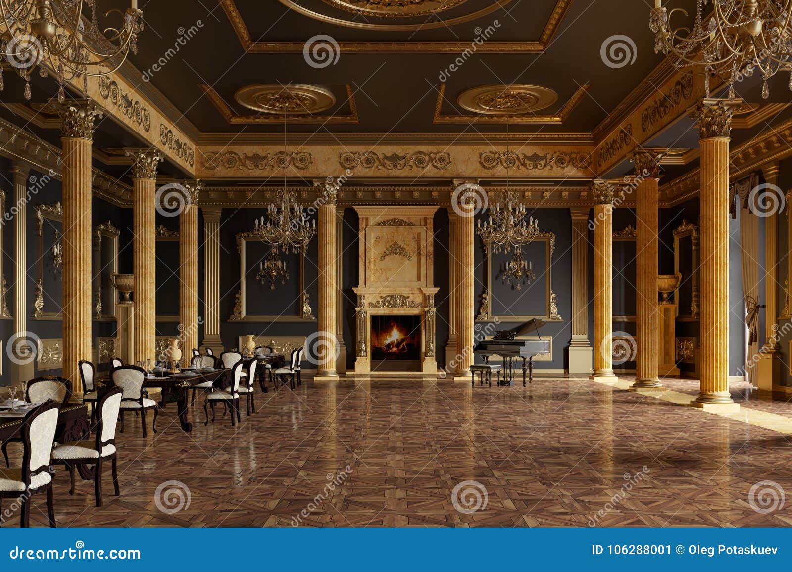 Banquet Hall in the Classical Style. 3d Render Stock Illustration ...