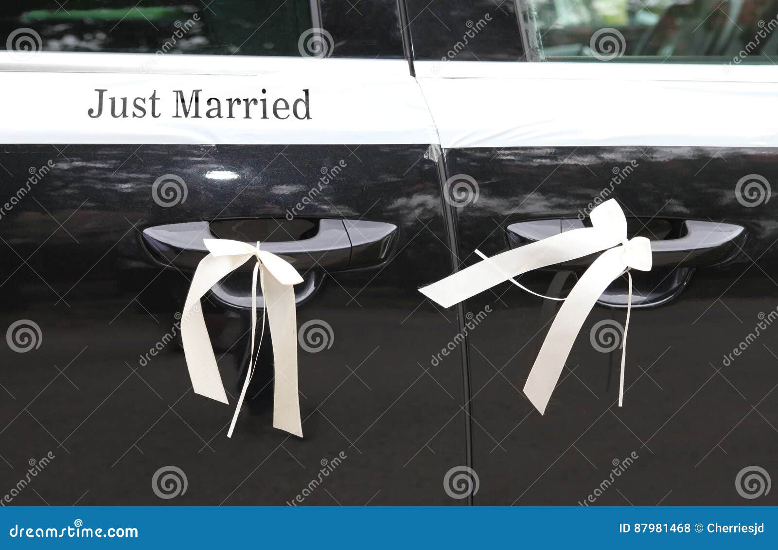 Decorated Wedding Car with Sign Stock Photo - Image of couple ...
