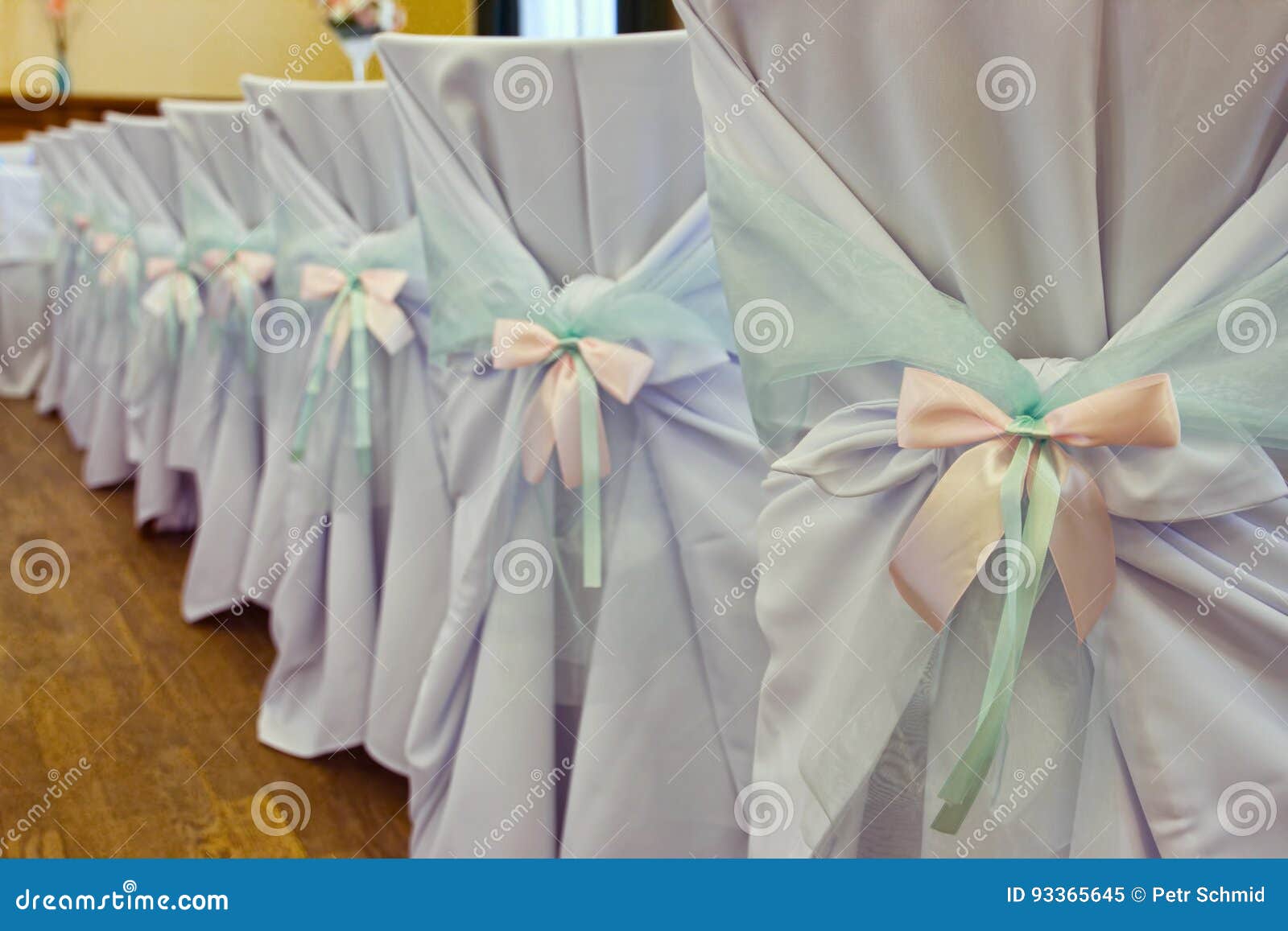 Decorated wedding chairs stock image. Image of floor - 93365645