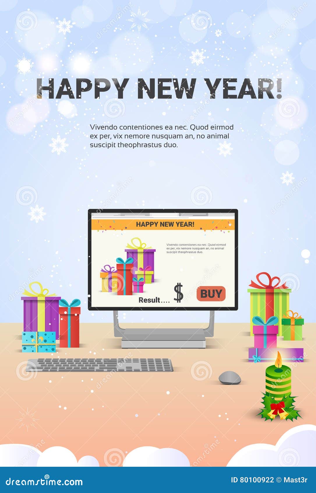 Decorated Workplace Computer Happy New Year Decoration Stock Vector ...