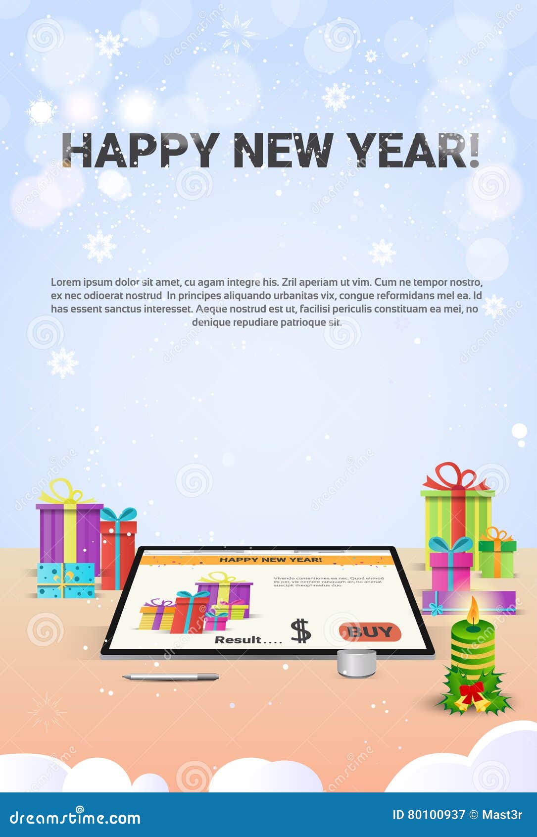 Decorated Workplace Computer Happy New Year Decoration Stock Vector ...