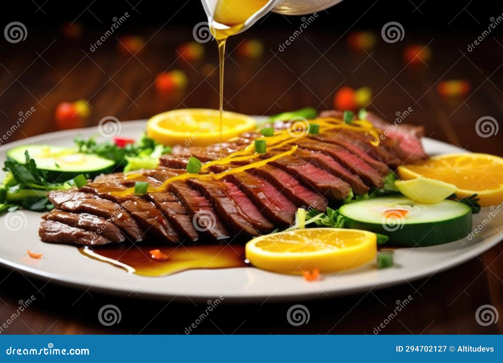 Decorating Beef Teriyaki Dish with a Slice of Lemon Stock Image - Image ...