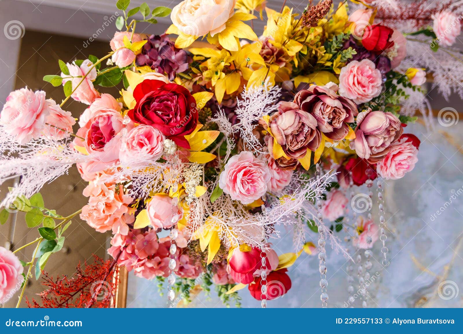 Decoration of the Banquet Hall with Artificial Flowers Stock Image ...