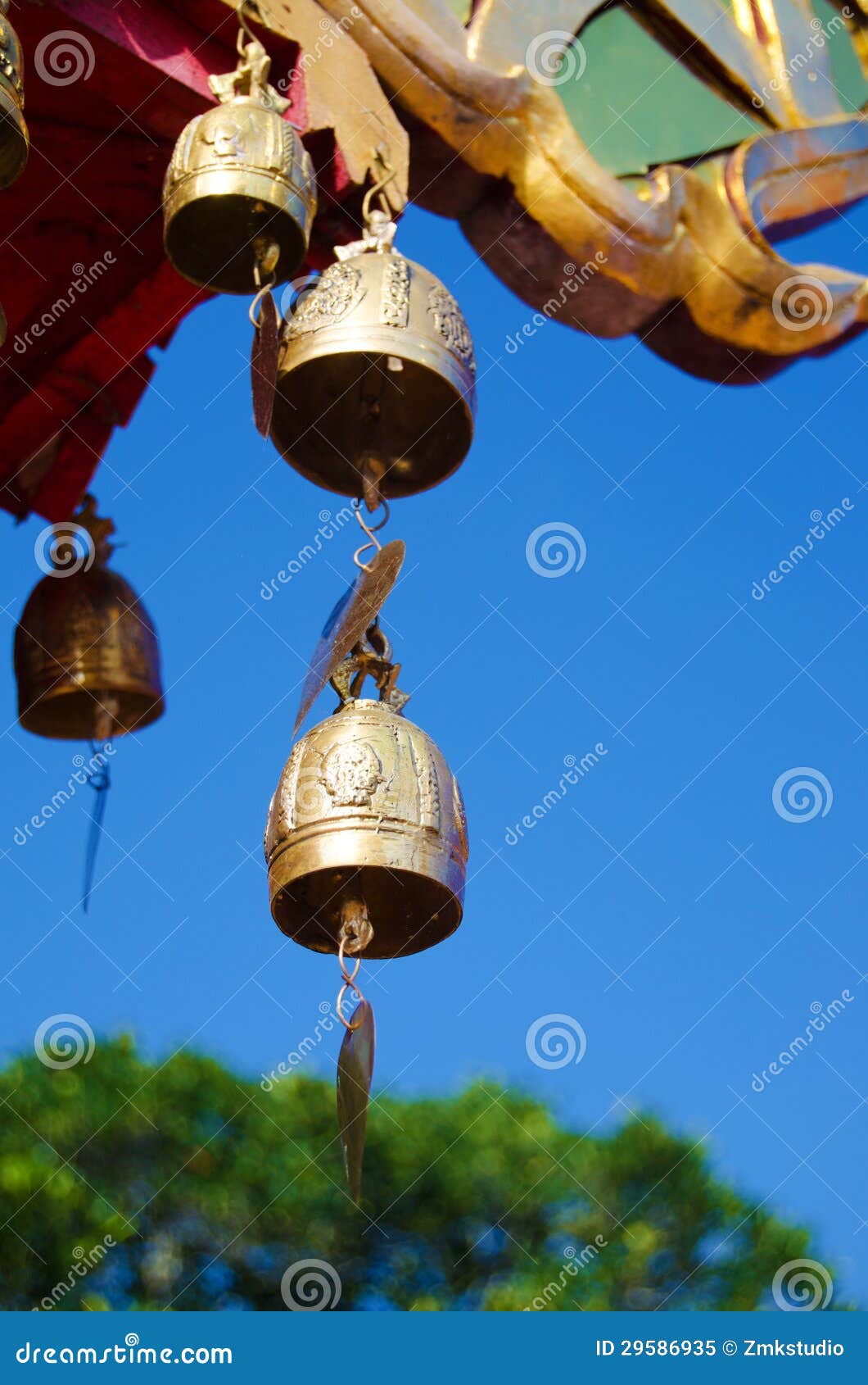 Decoration Bell on Buddha Temple Roof Stock Image - Image of ornament ...