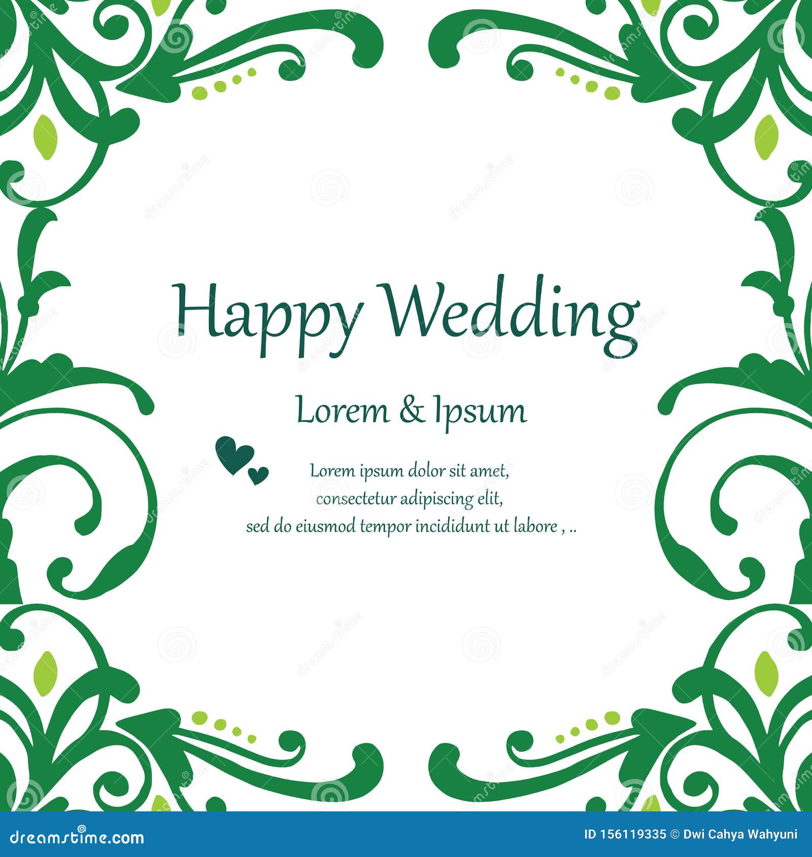 Decoration Card Happy Wedding, Pattern Unique Frame, Branches of Leaves ...