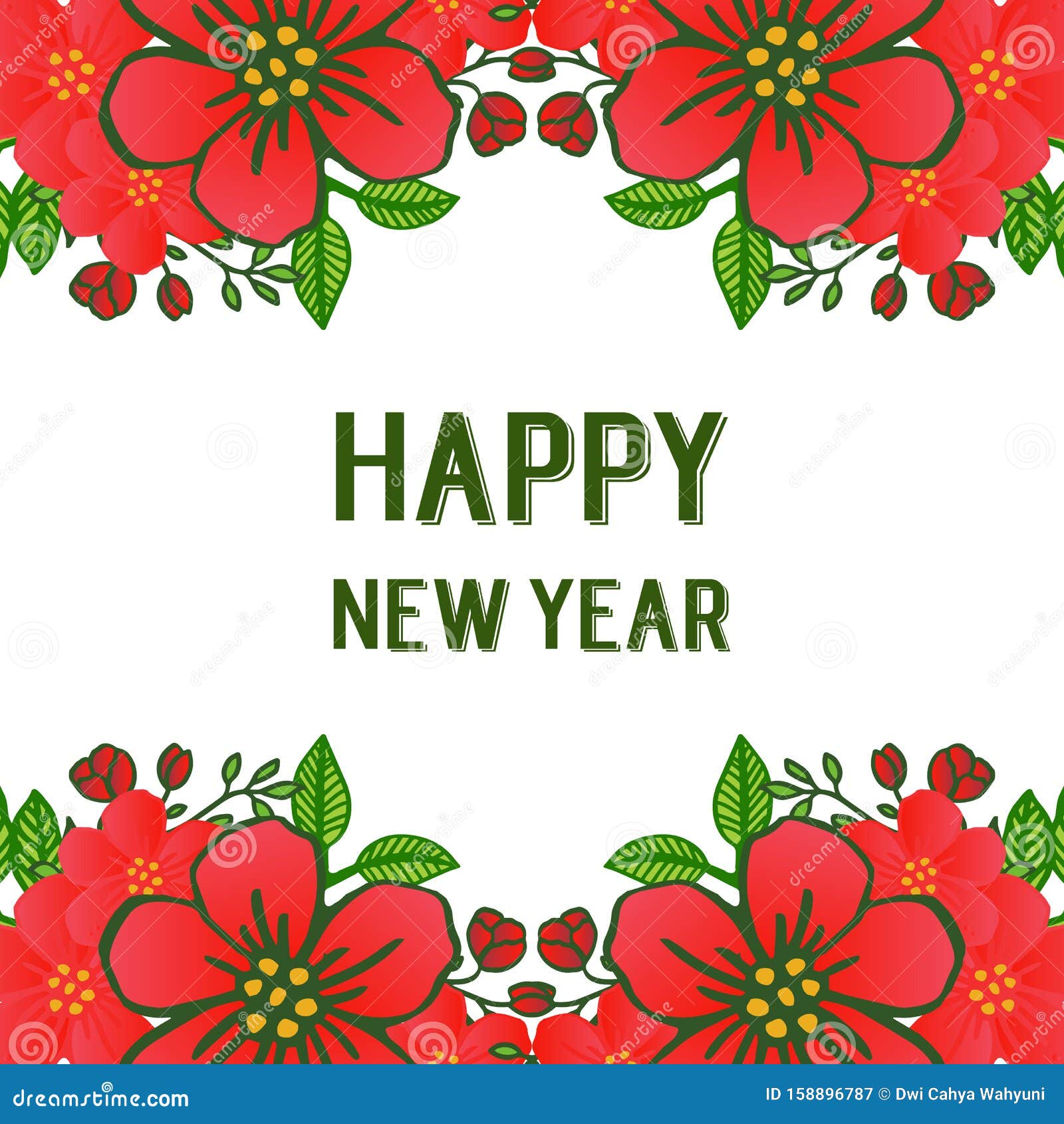 Decoration Element of Red Flower Frame, for Poster Happy New Year ...