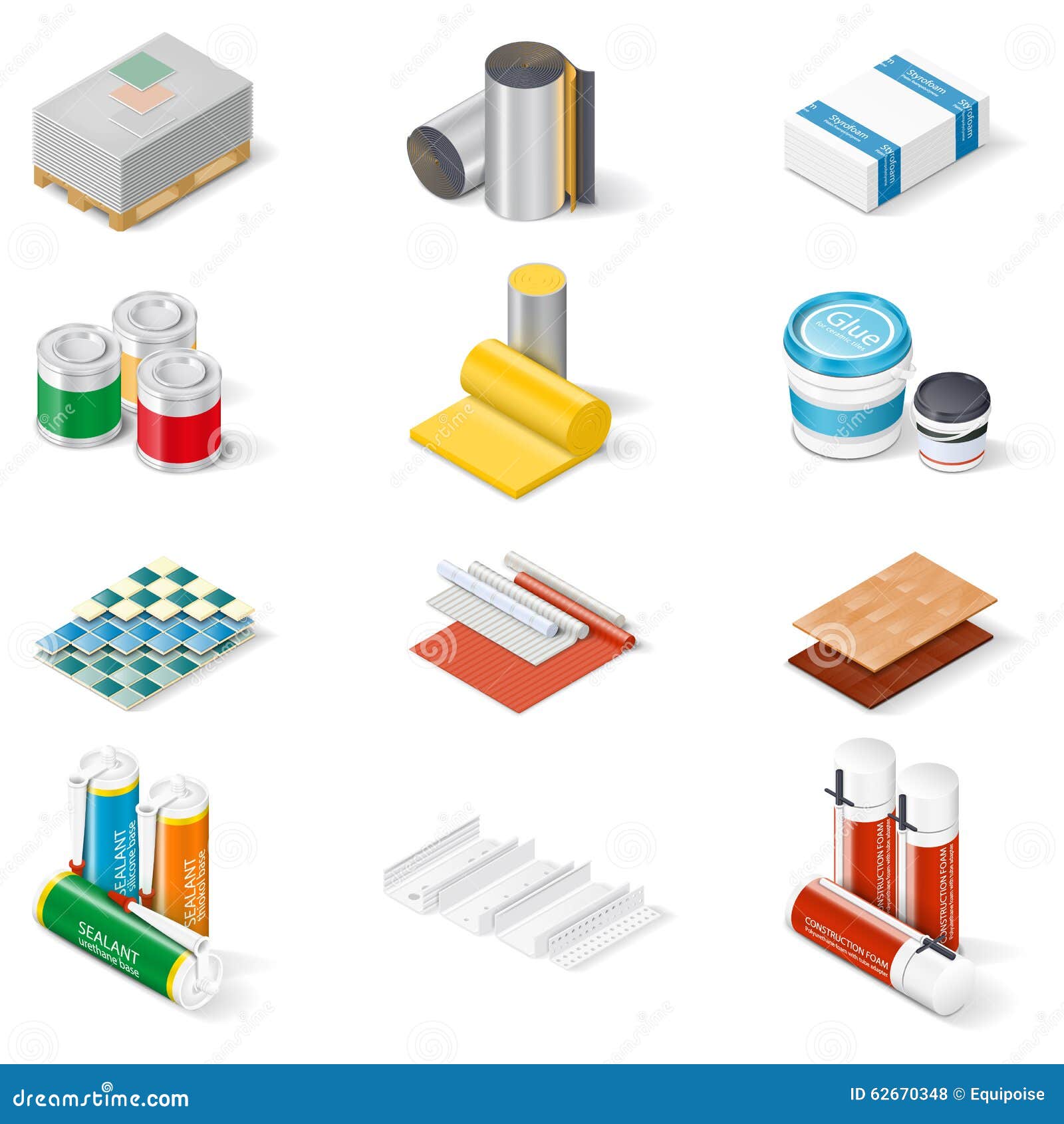Decoration and Insulation Materials Isometric Icon Set Stock Vector ...