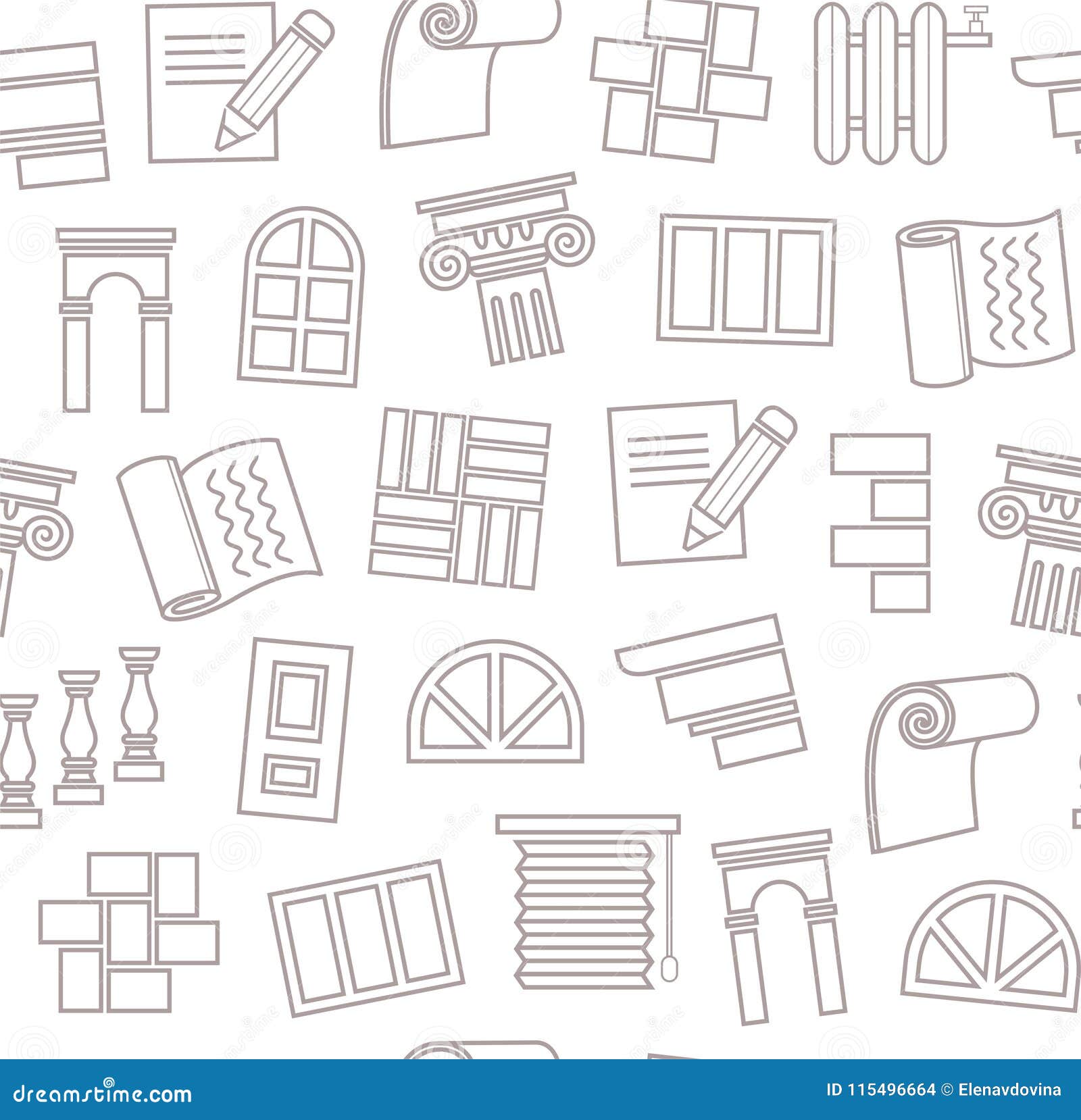 Decoration Materials, Construction, Seamless Pattern, Outline Drawing ...