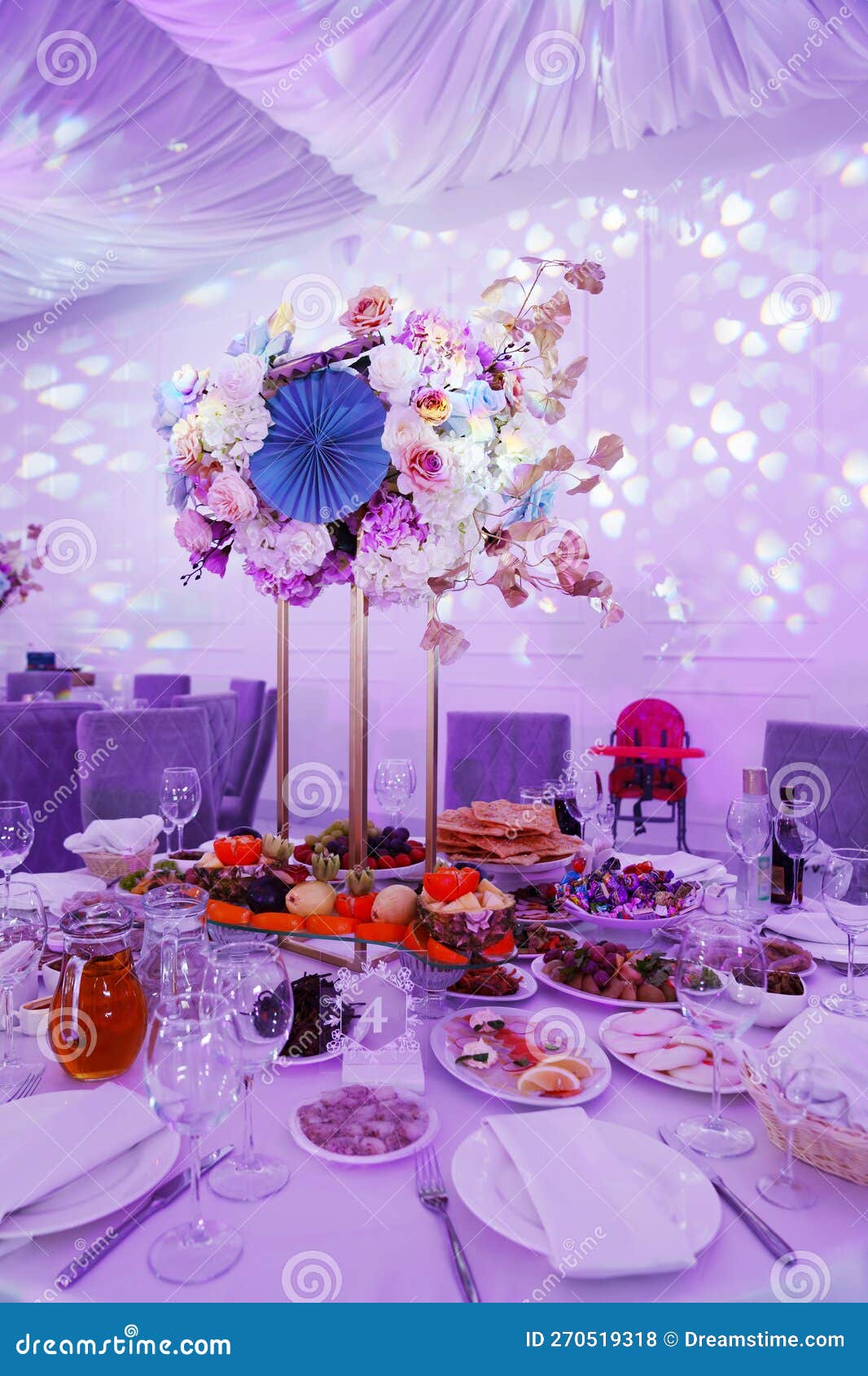 Decoration of the Served Table with a Bouquet on a Stand Stock Photo ...