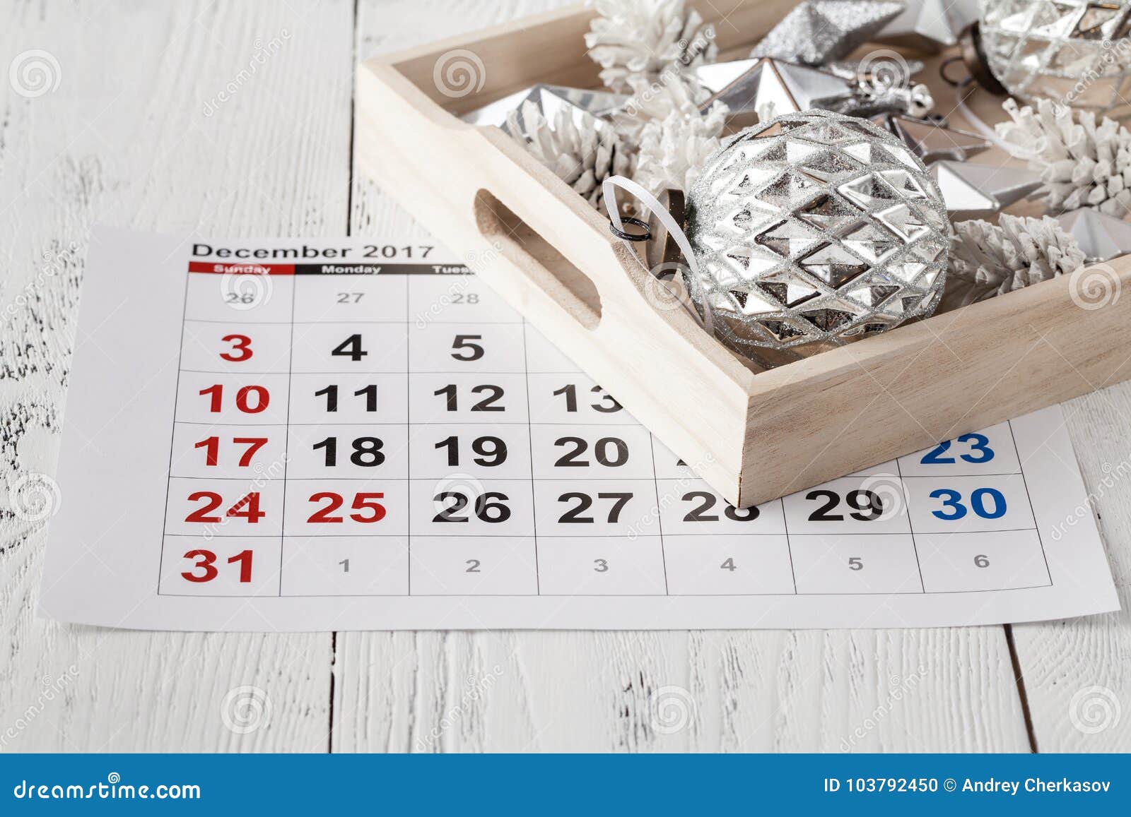 Decorations and Calendar with Christmas Day Marked Out Stock Photo ...