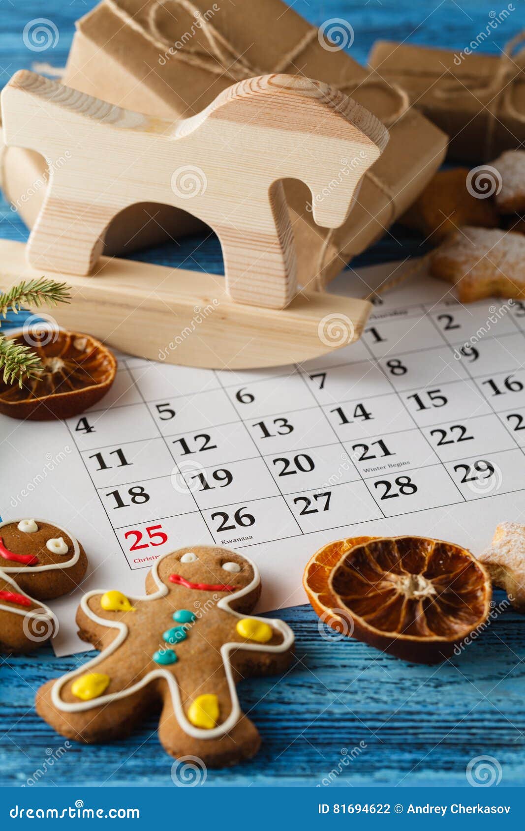 Decorations and Calendar with Christmas Day Marked Out Stock Photo ...