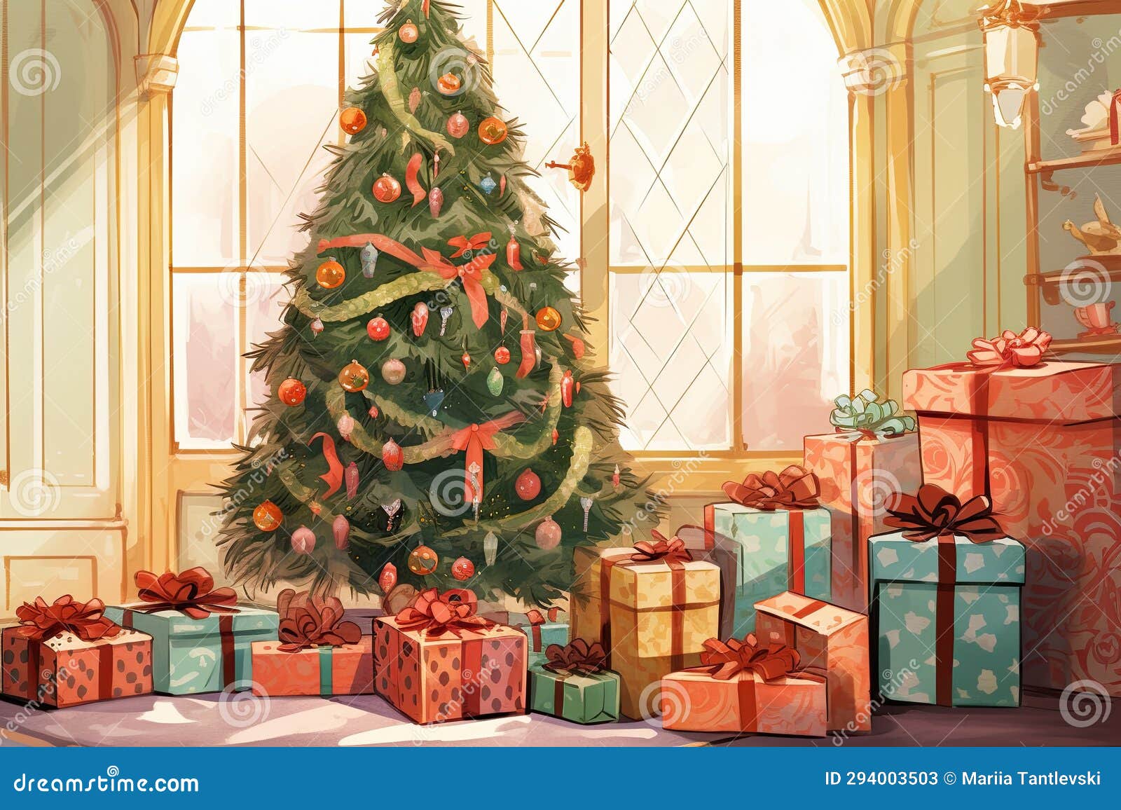 Decorations and Gifts Under the Tree Illustration Stock Image - Image ...