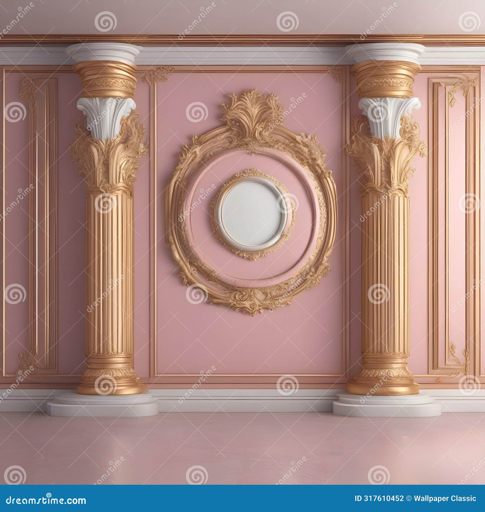 Decorations Interior Wall Render Luxury Column Gold and Pink Ai ...
