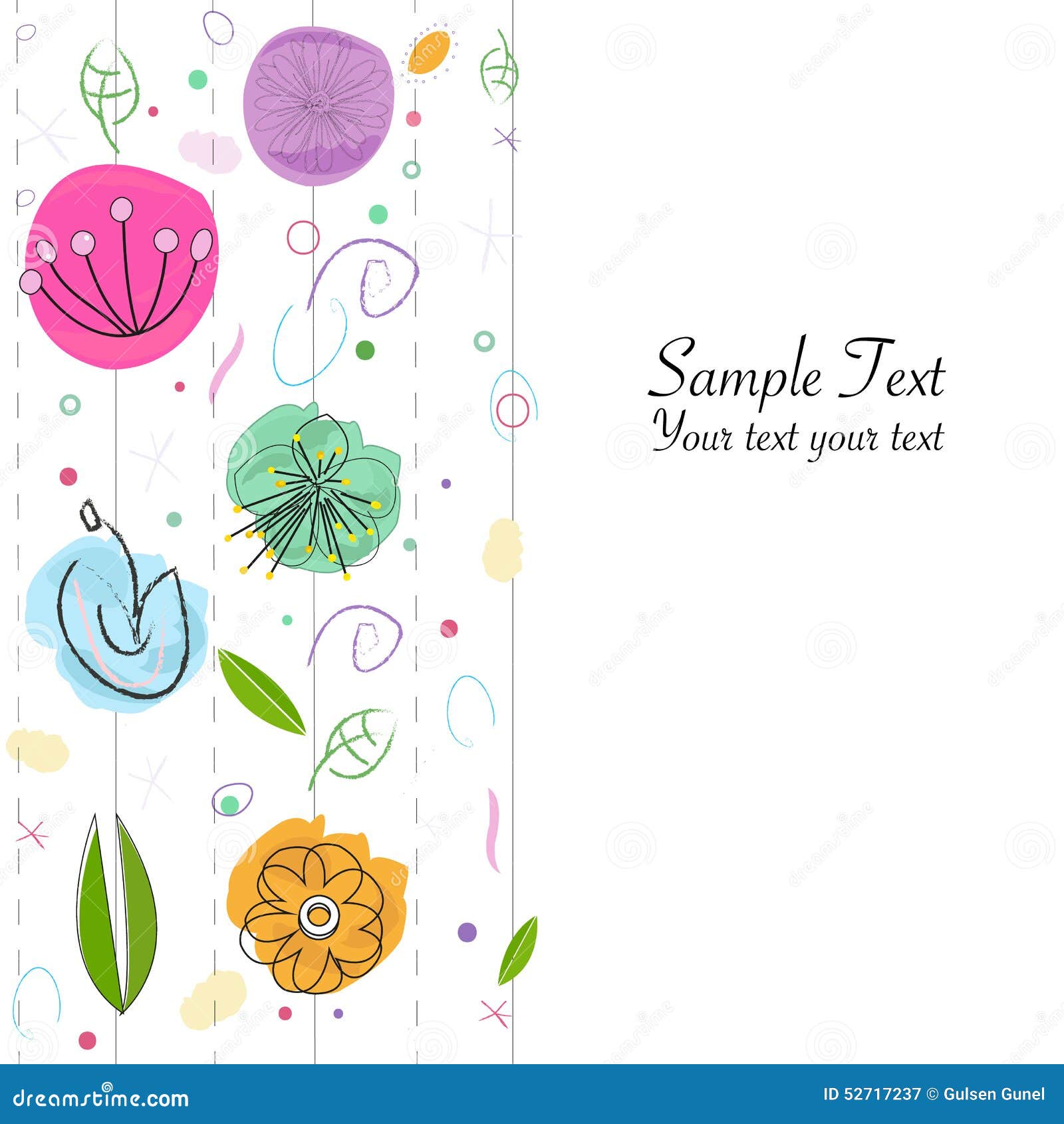 Decorative Abstract Flowers Greeting Card Stock Vector - Illustration ...