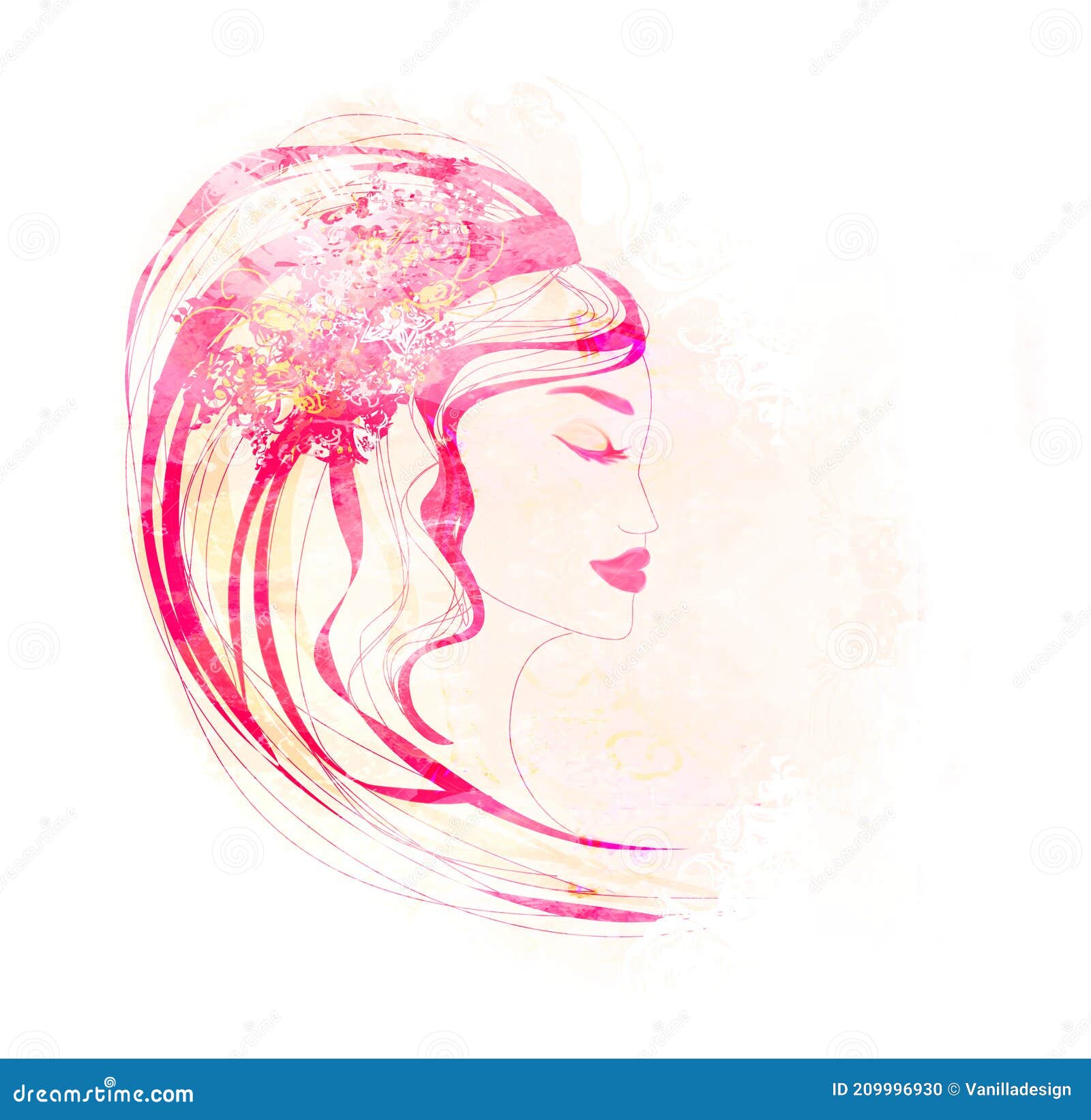 Abstract Lady Portrait, Vintage Style Hand Drawn Illustration, Vector ...