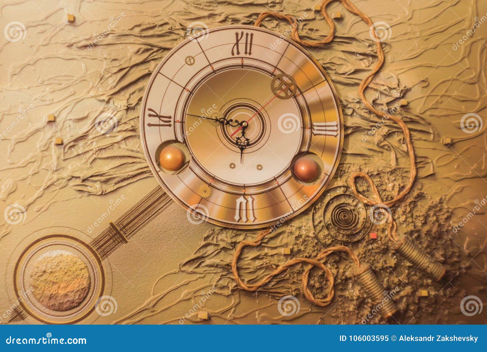 Decorative Abstraction of Beautiful Gold Wall Clock Stock Image - Image ...