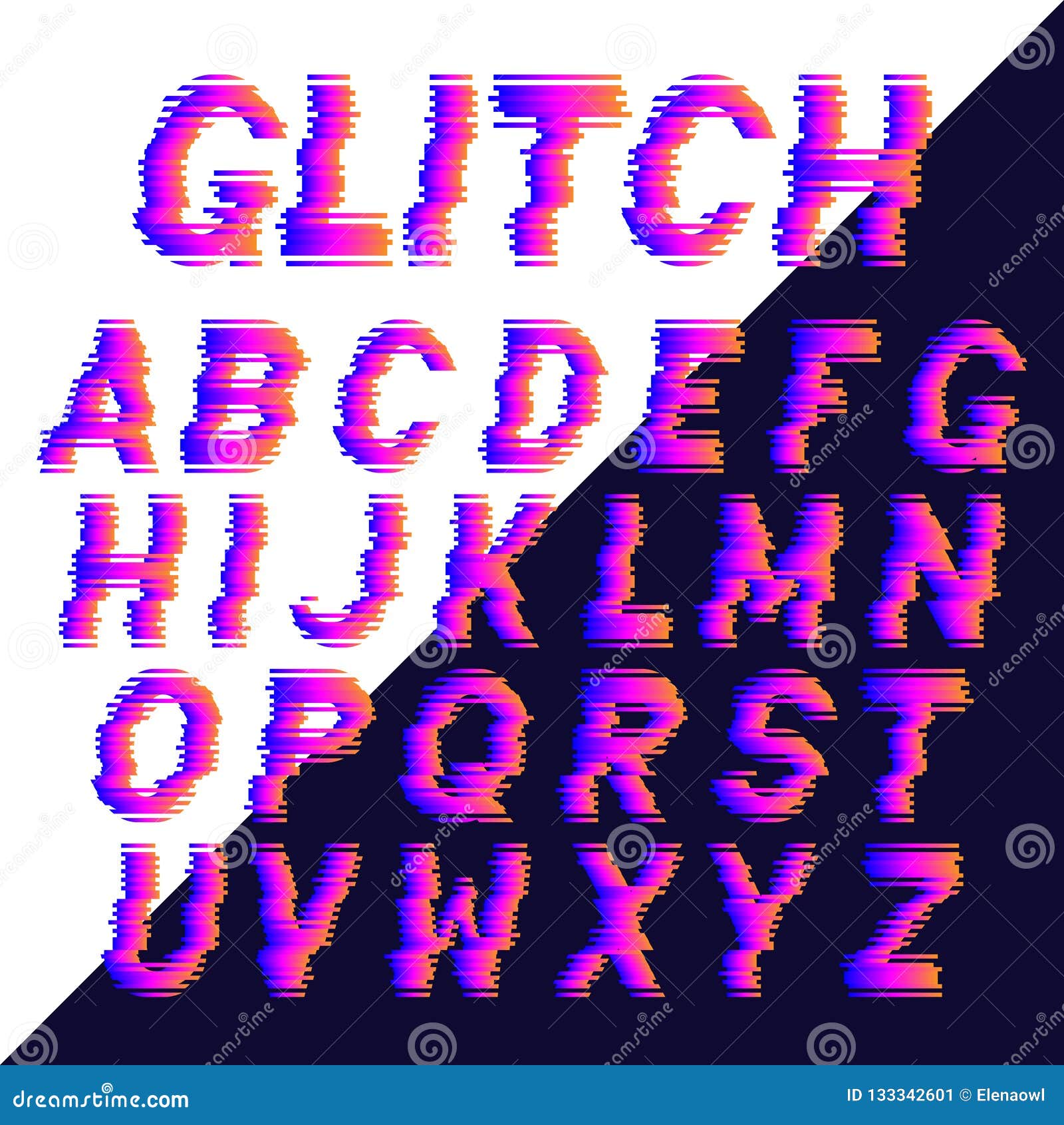 Decorative Alphabet Letters with Electronic Glitch Effect Stock Vector ...